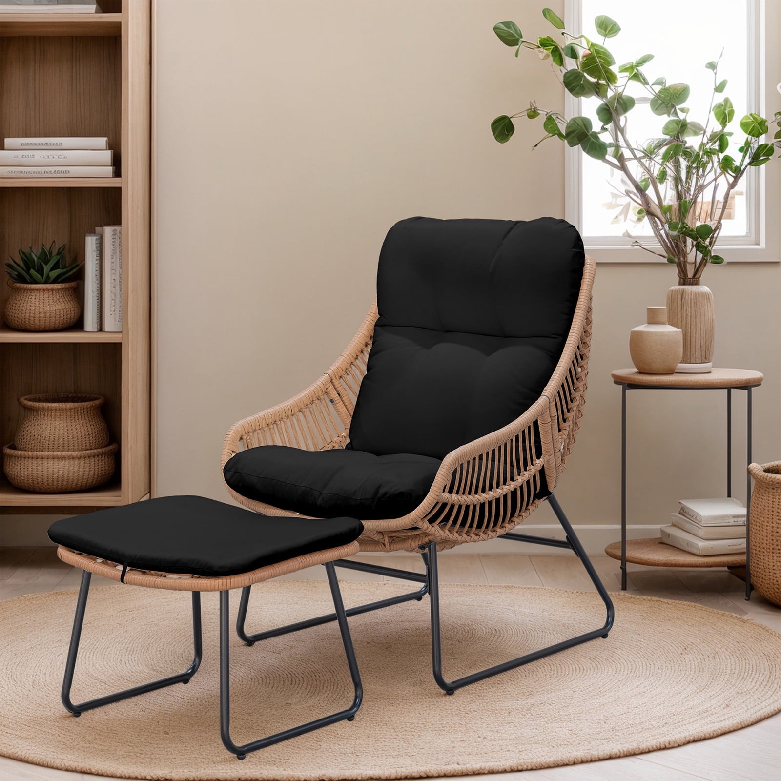 Tappio Lazy Chair with Ottoman, Rattan Accent Lounge Chair, Leisure ...