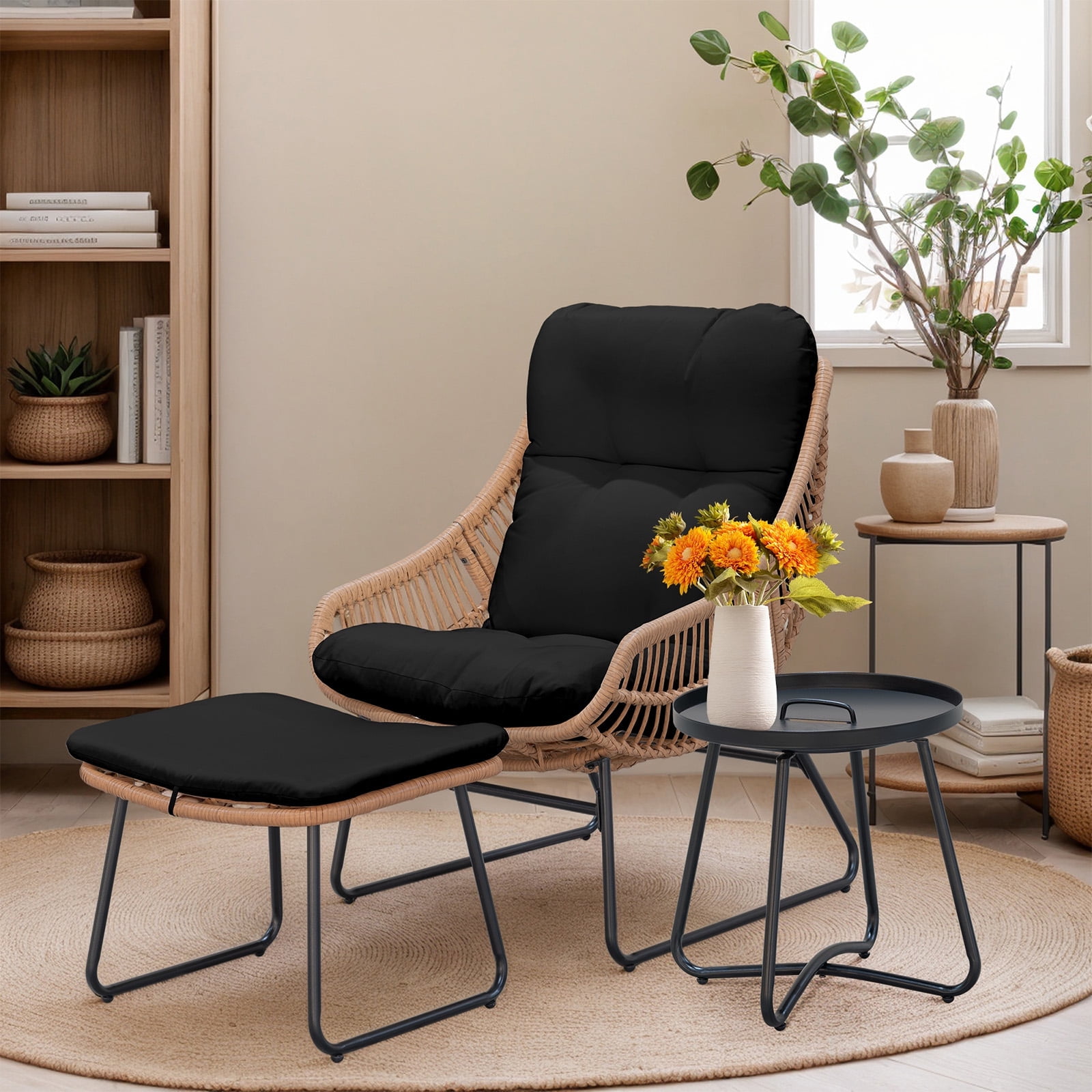 Tappio Lazy Chair with Ottoman, Rattan Accent Lounge Chair, Leisure ...