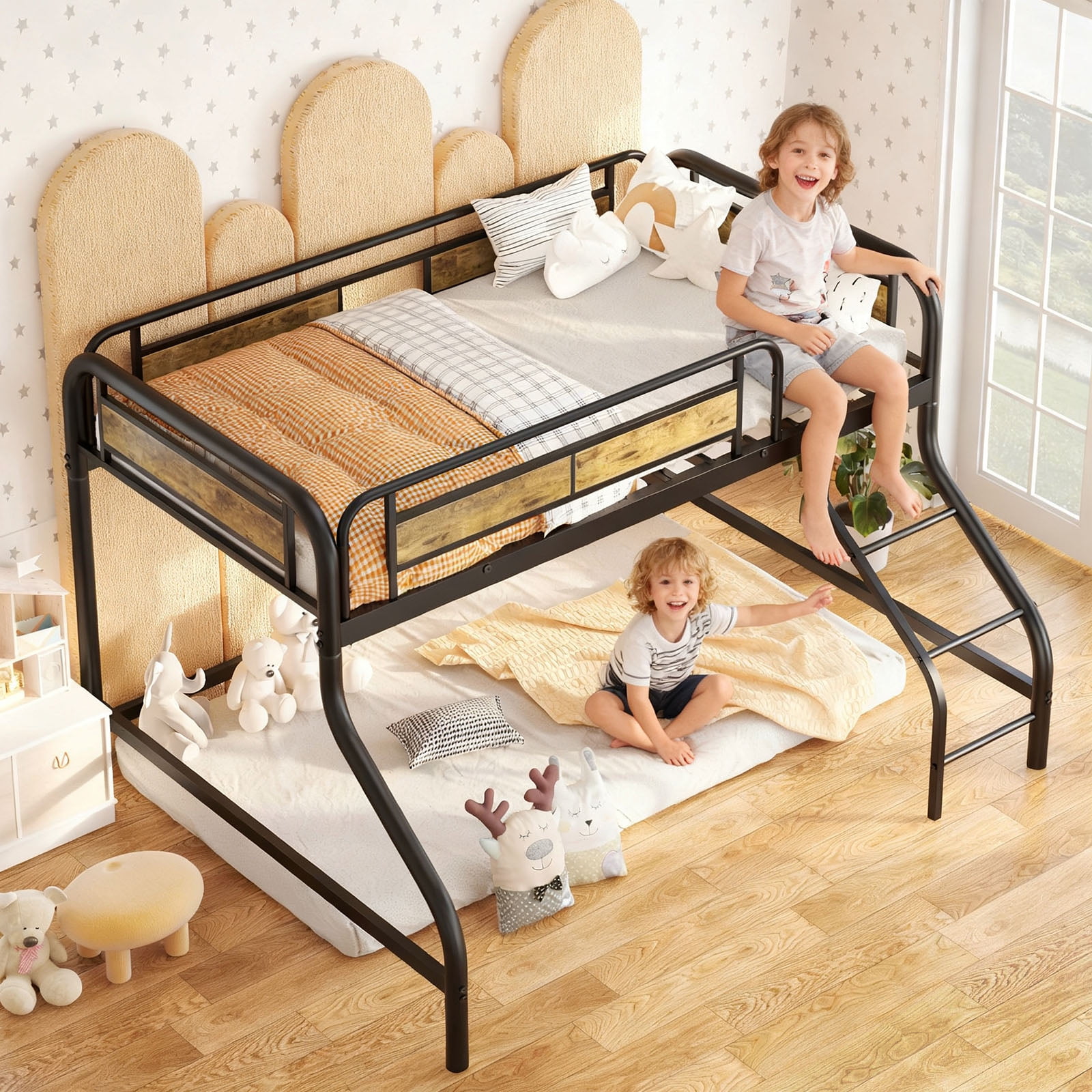 Tappio Twin Loft Bed, Metal Loft Bed Frame with Stairs & Guardrail ...