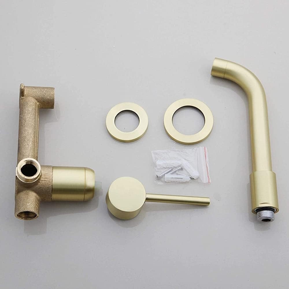 -Taps,Faucetsrushed Golden Tap Wall Mounted Bathroom Basin Sink Faucet ...