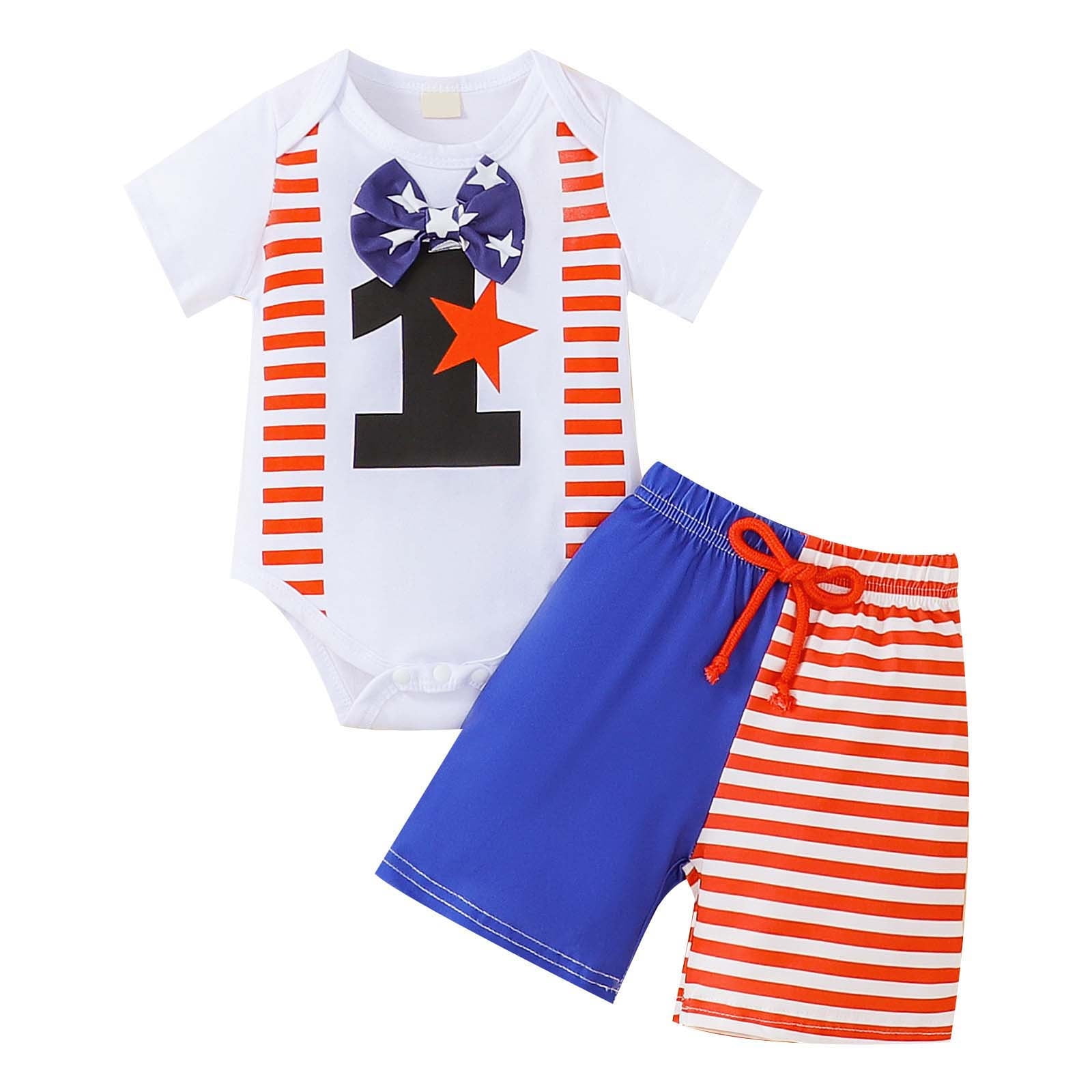 Taqqpue 4th of July Baby Girl Outfits Toddler Baby Girls Summer Print Top Romper Shorts Two ...