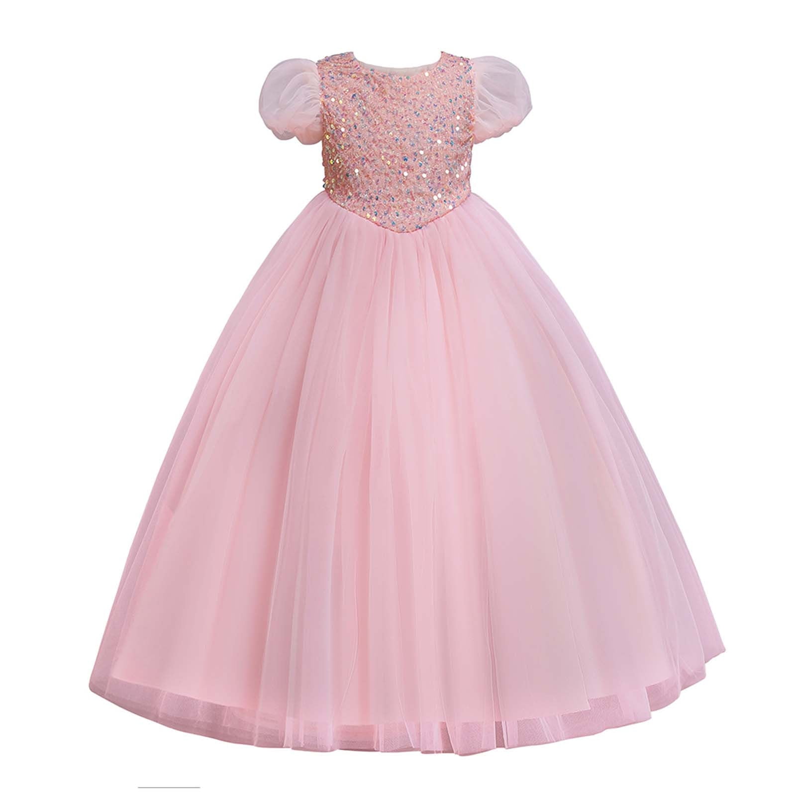 Taqqpue Children Dress Girl Puff Sleeve Princess Dress Long Sequin ...