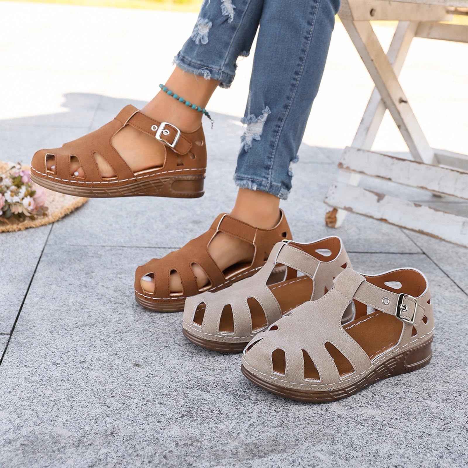 Taqqpue Closed Toe Sandals for Women，Dressy Summer Comfortable Platform ...