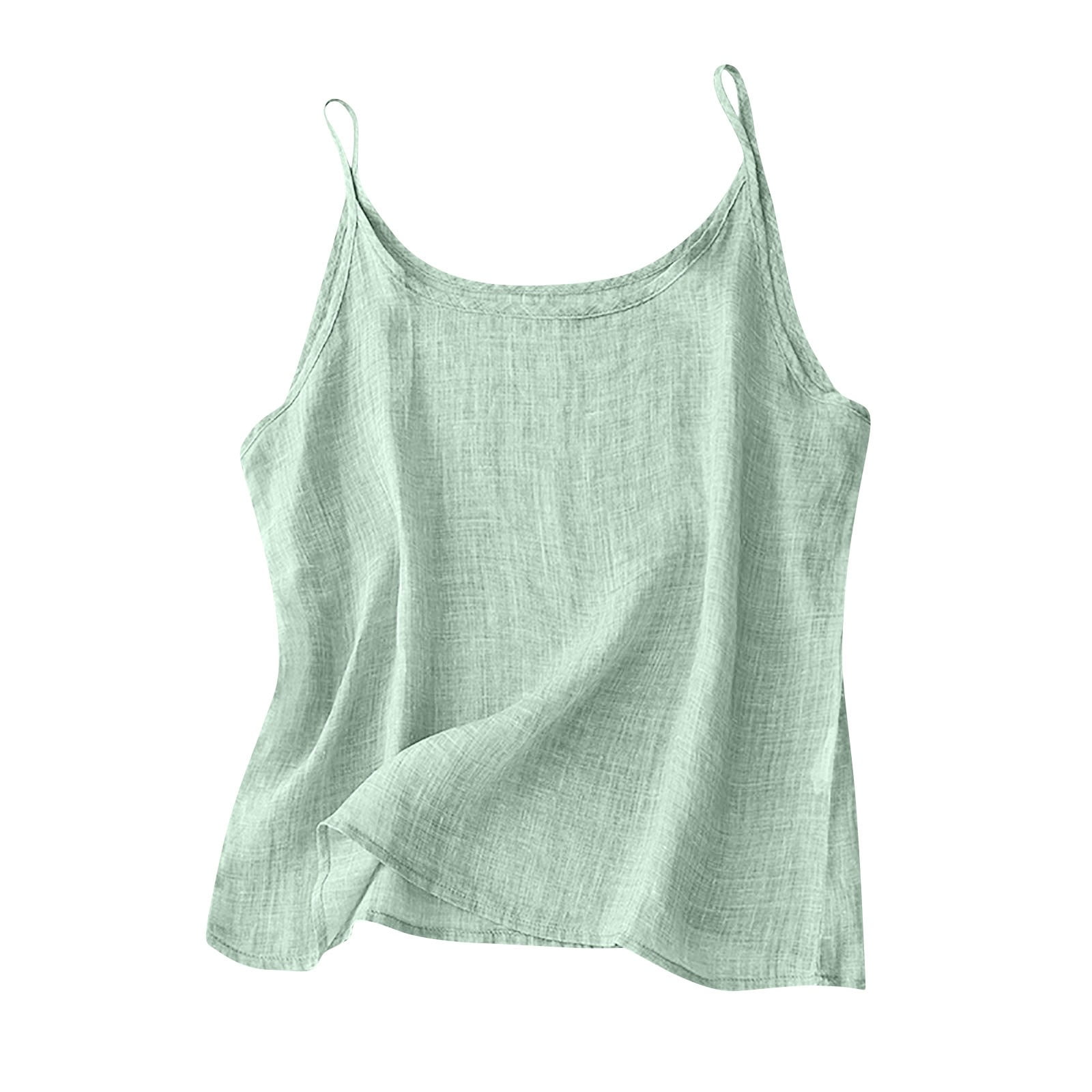Taqqpue Cotton Linen Tank Tops for Women Spaghetti Strap Loose Fit ...
