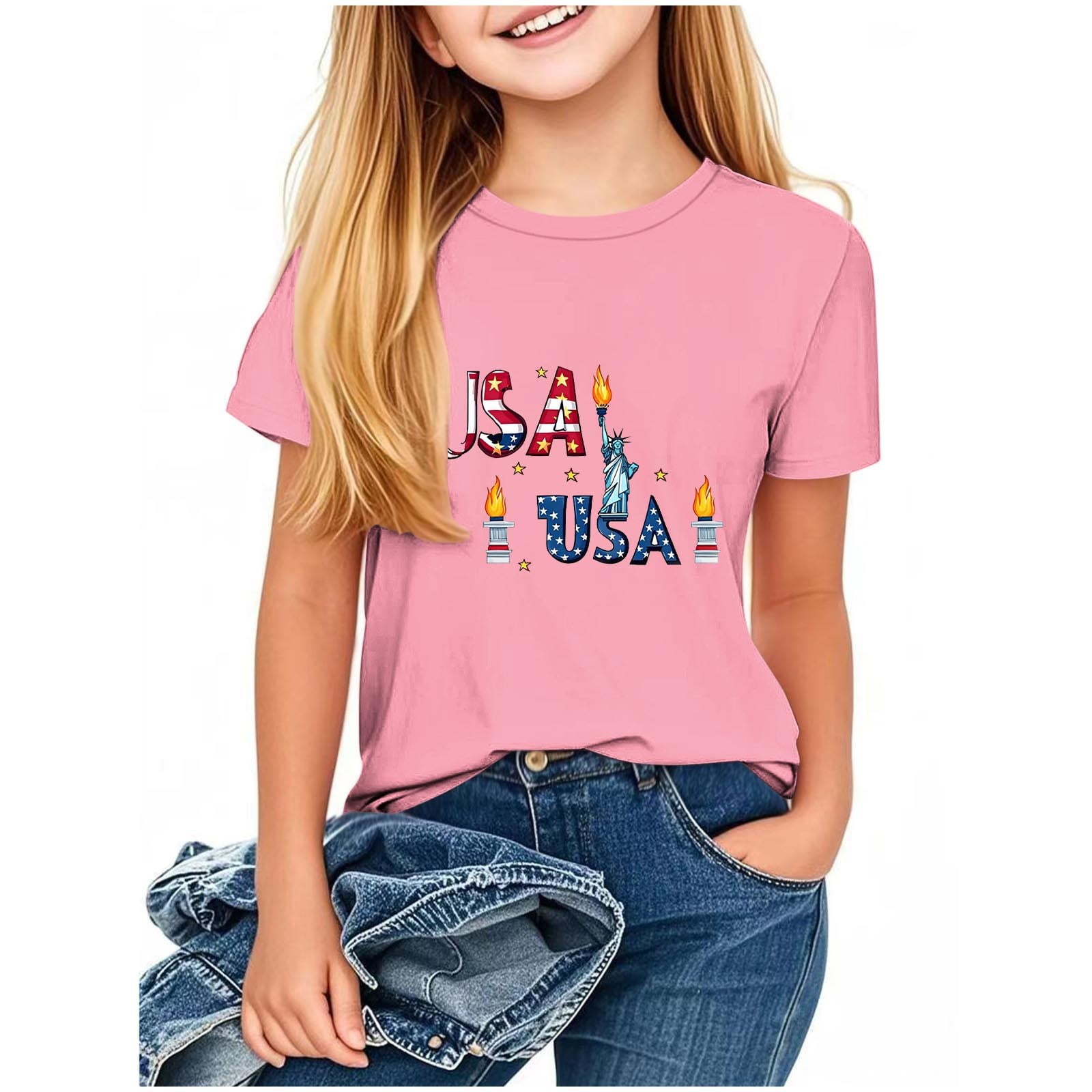 Taqqpue Girls 4th of July Shirt American Flag T-Shirts for Kids Toddler ...