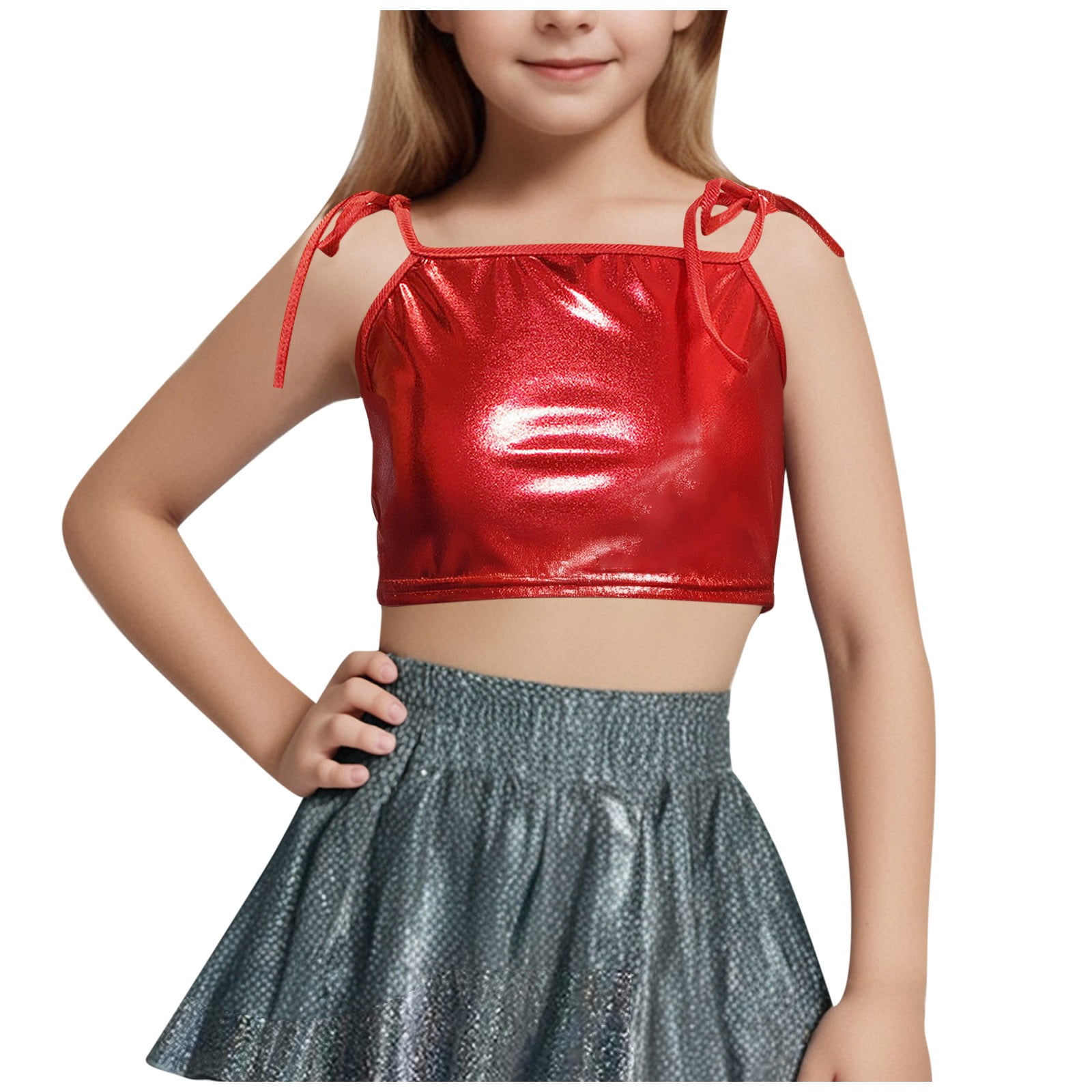 Taqqpue Girls Sleeveless Tank Top Sequin Spaghetti Strap Crop Camisole ...