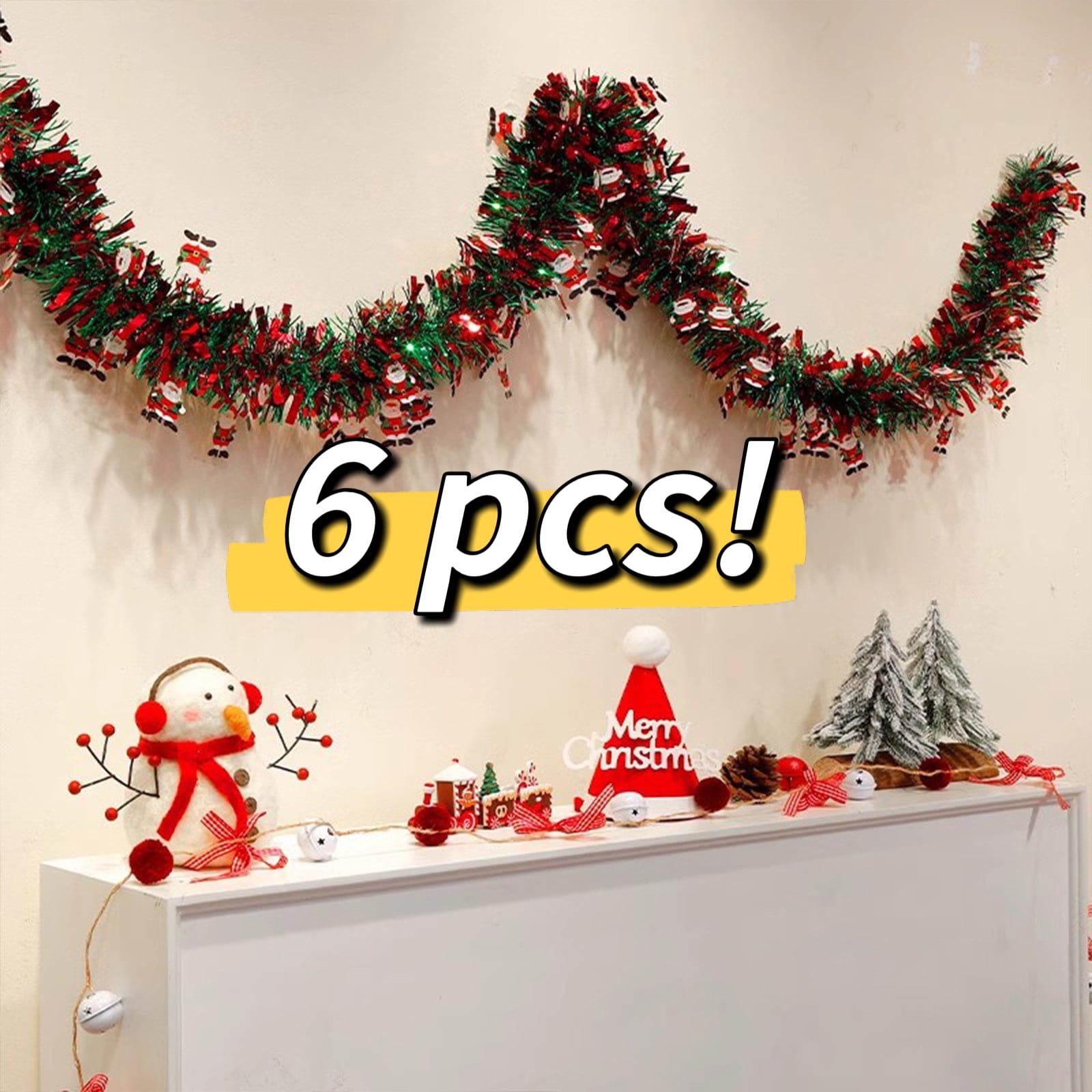 Taqqpue Green Red Santa Claus Christmas Metallic Tinsel Twist Hanging ...