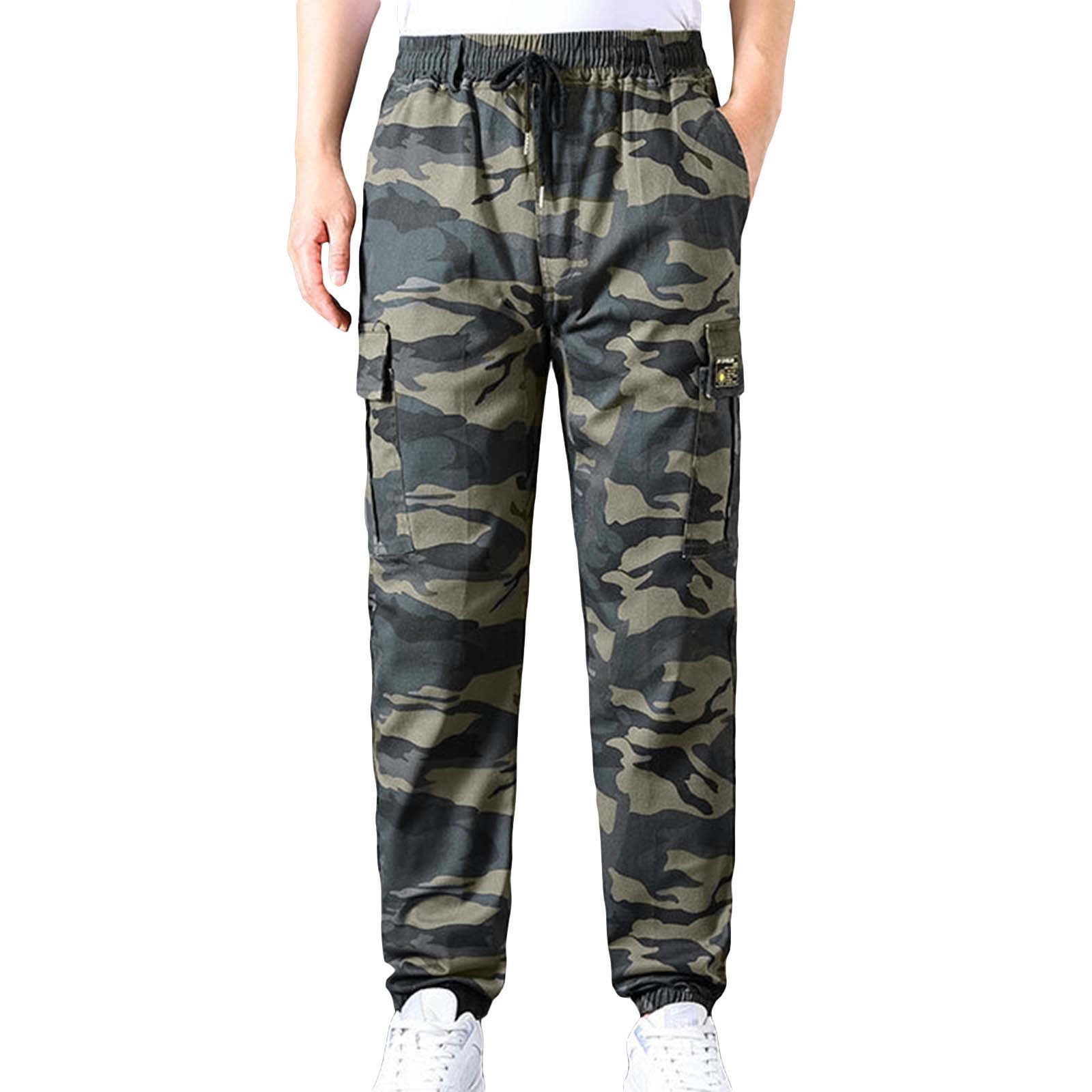 Taqqpue Men's Camo Jogger Pants Elastic Waist Drawstring Military Army ...