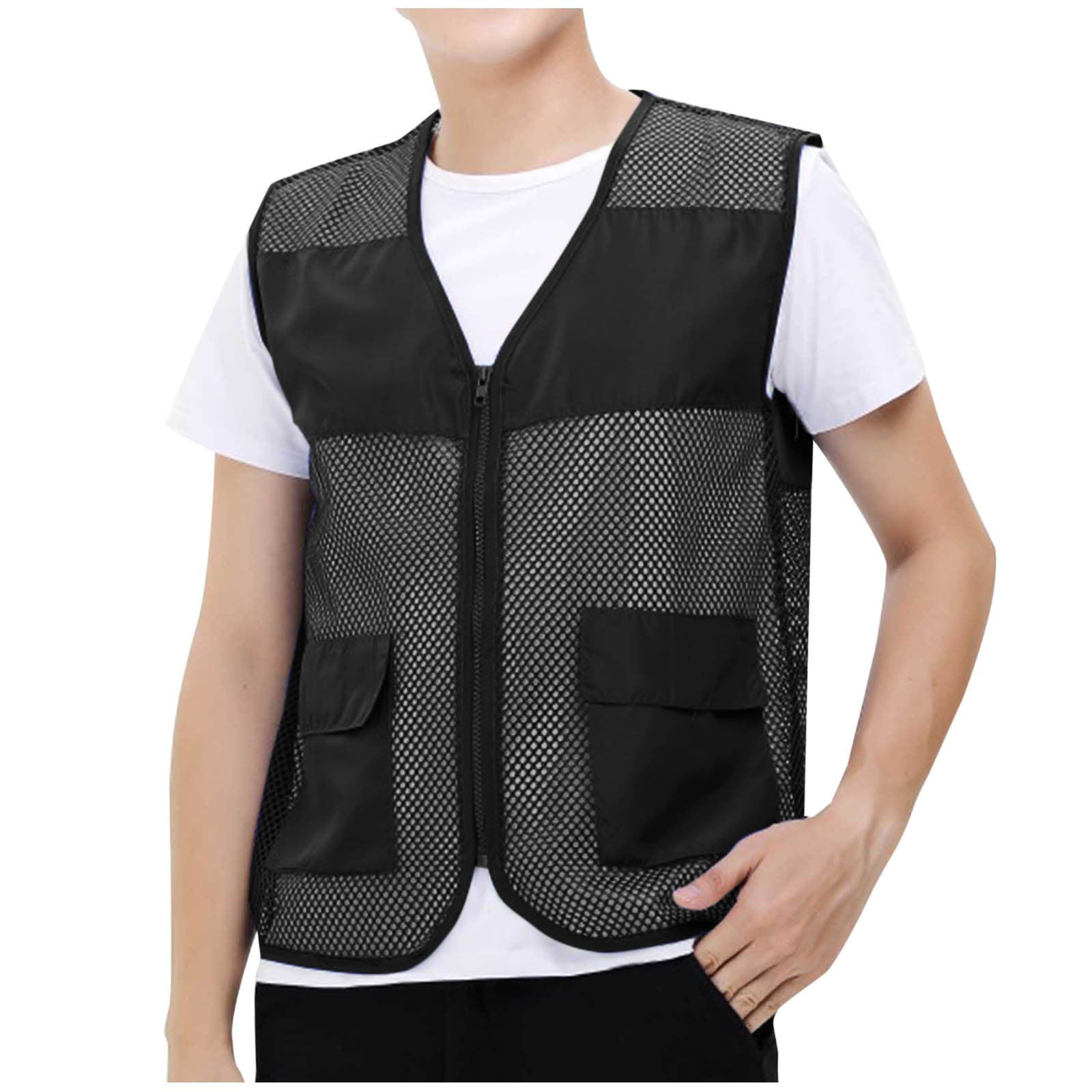 Taqqpue Men's Casual Lightweight Outdoor Mesh Vest Solid Color Work ...