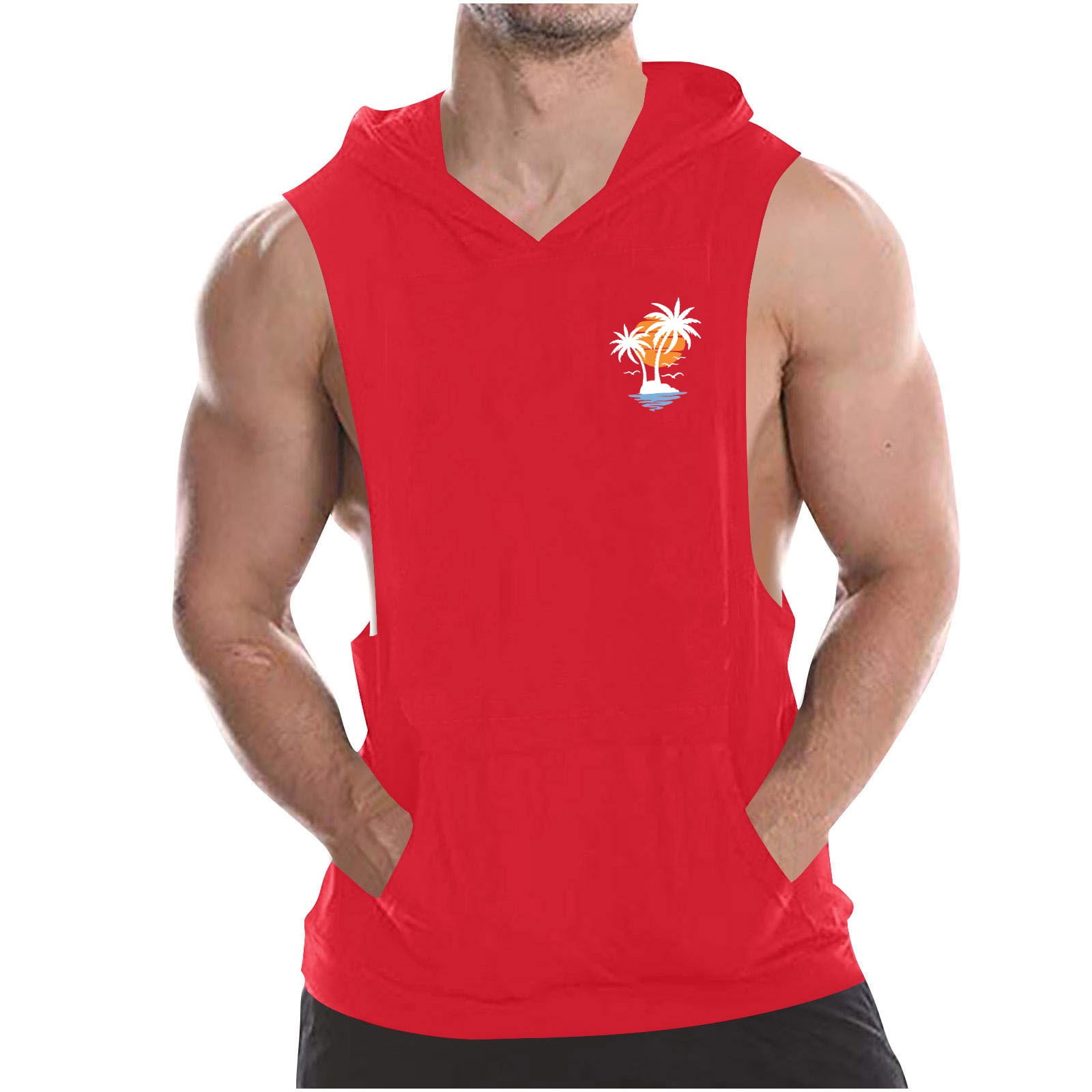 Taqqpue Men's Workout Hooded Tank Tops Solid Color Sleeveless Gym ...