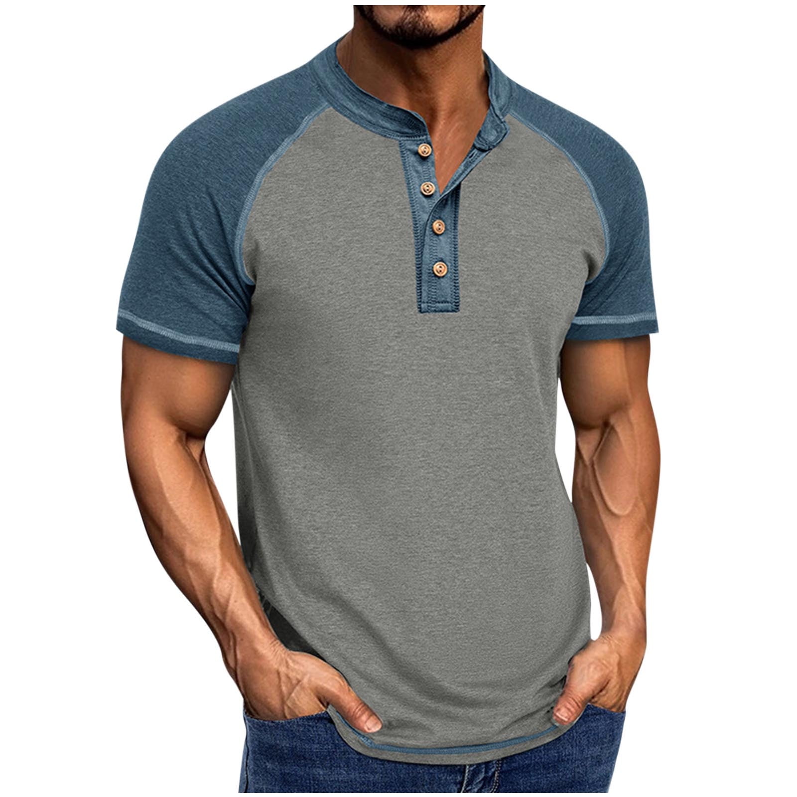 Taqqpue Mens Summer Short Sleeve T-Shirt Casual Front Placket Fashion ...