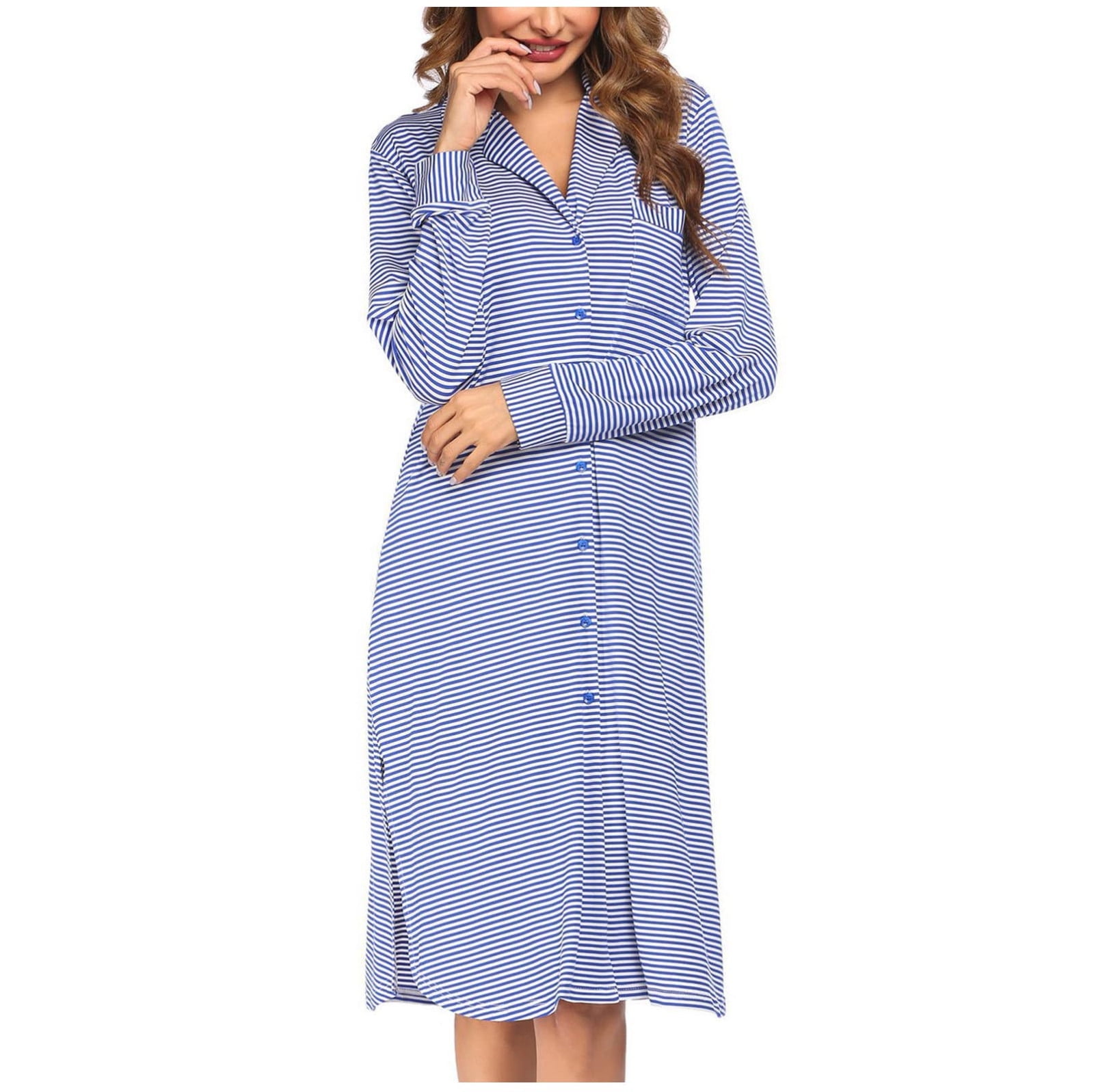 Taqqpue Nightgowns for Women Button Down Sleepshirt Casual Long Sleeve ...