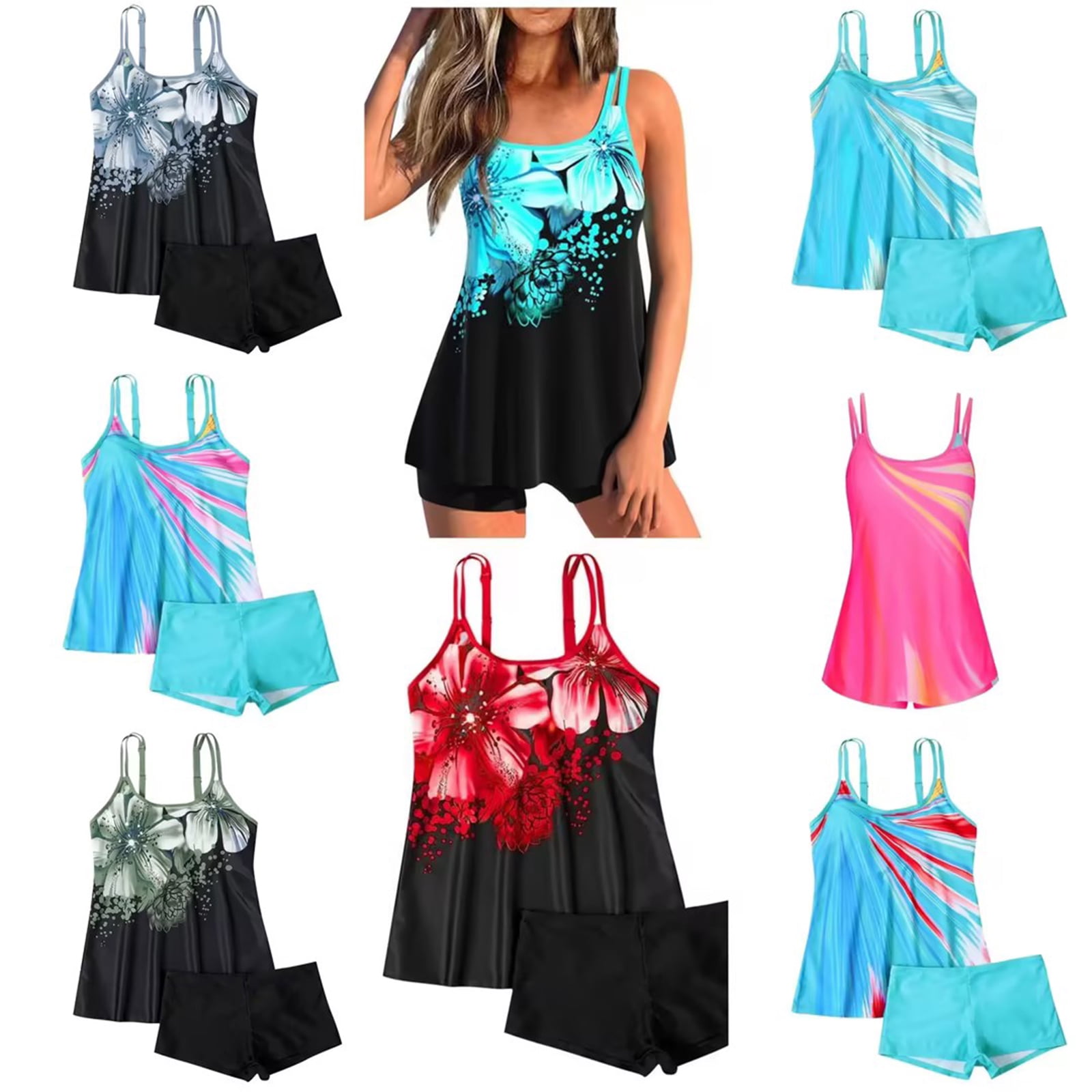 Taqqpue Plus Size Tankini Bathing Suits for Women Tummy Control Flowy ...