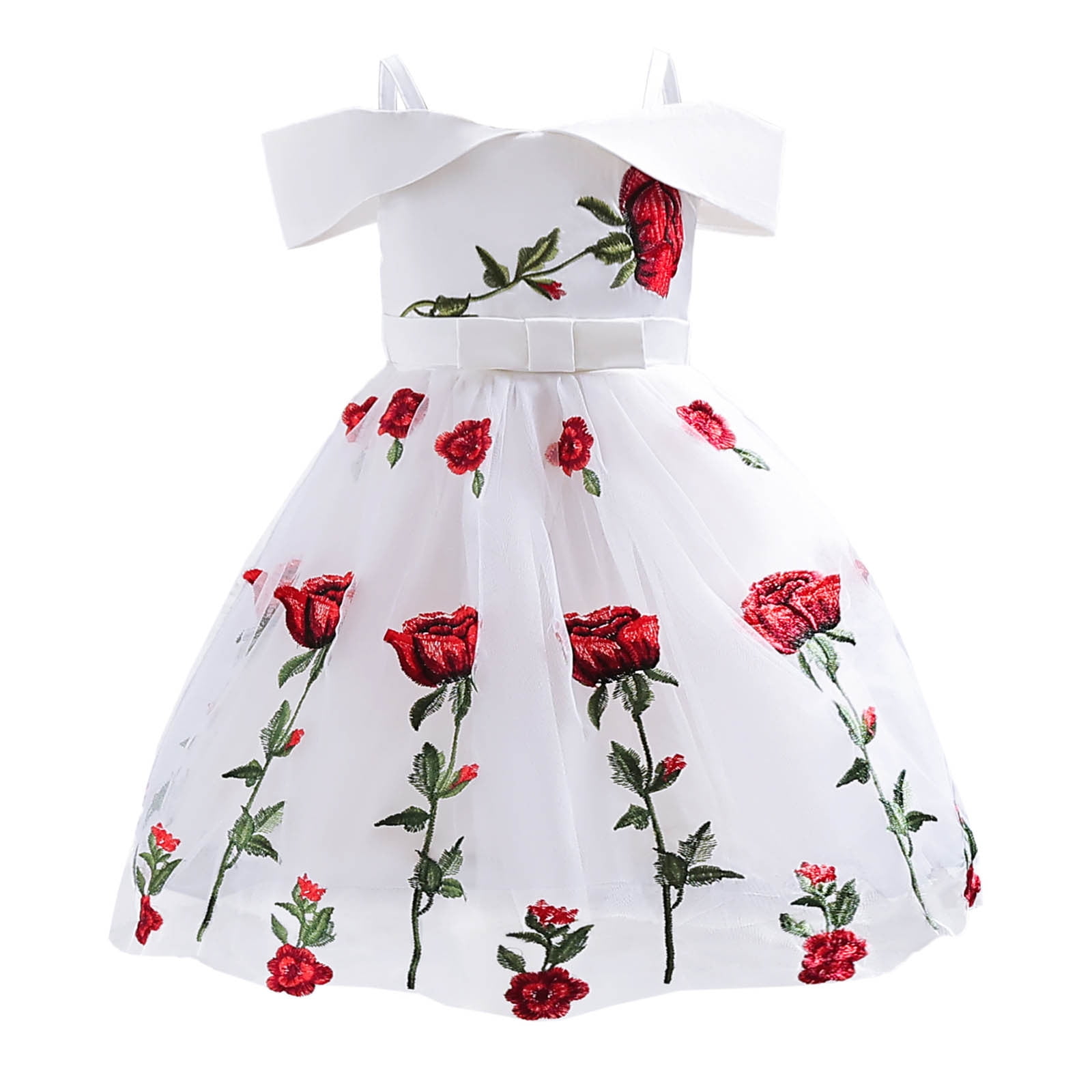 Taqqpue Toddler Girls Net Yarn Flowers Mesh Print Bow Ruffles Birthday ...