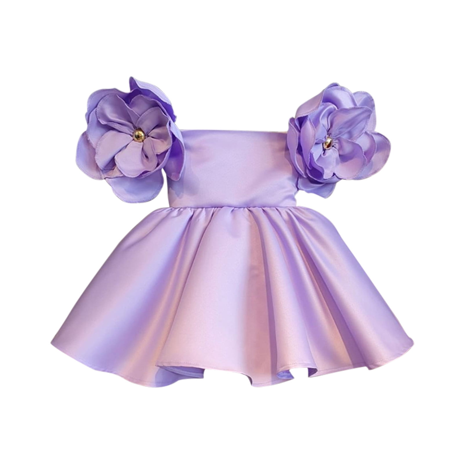 Taqqpue Toddler Girls Solid Color Retro 3D Flowers Short Sleeve ...