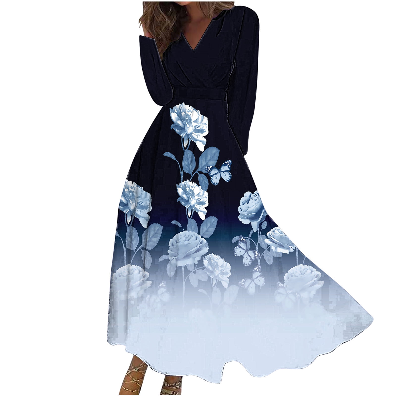 Taqqpue Wedding Guest Dresses for Women Casual Long Sleeve V-Neck ...