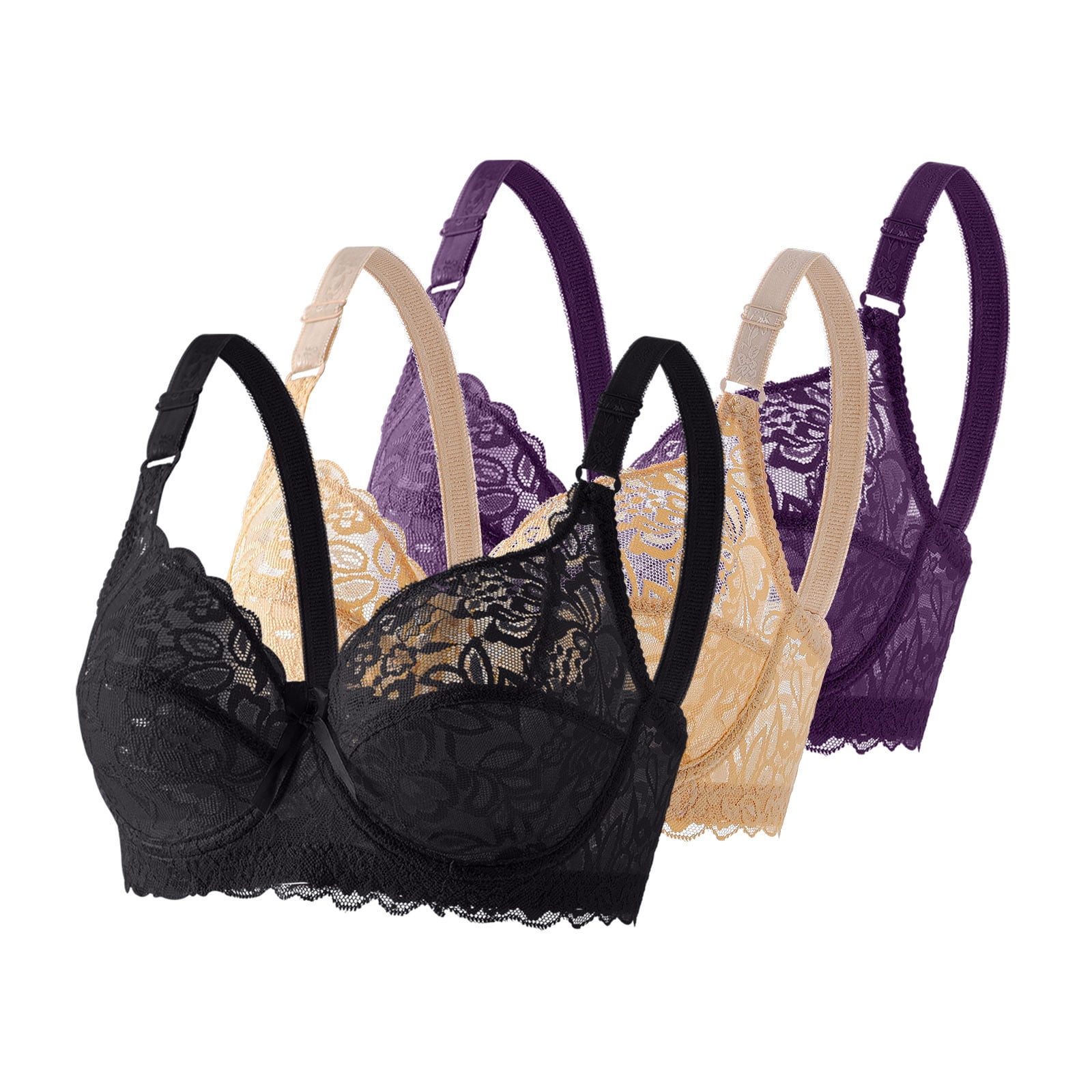 Taqqpue Women 3 PC Bras Solid Color Floral Lace Deep V Sexy Bras ...