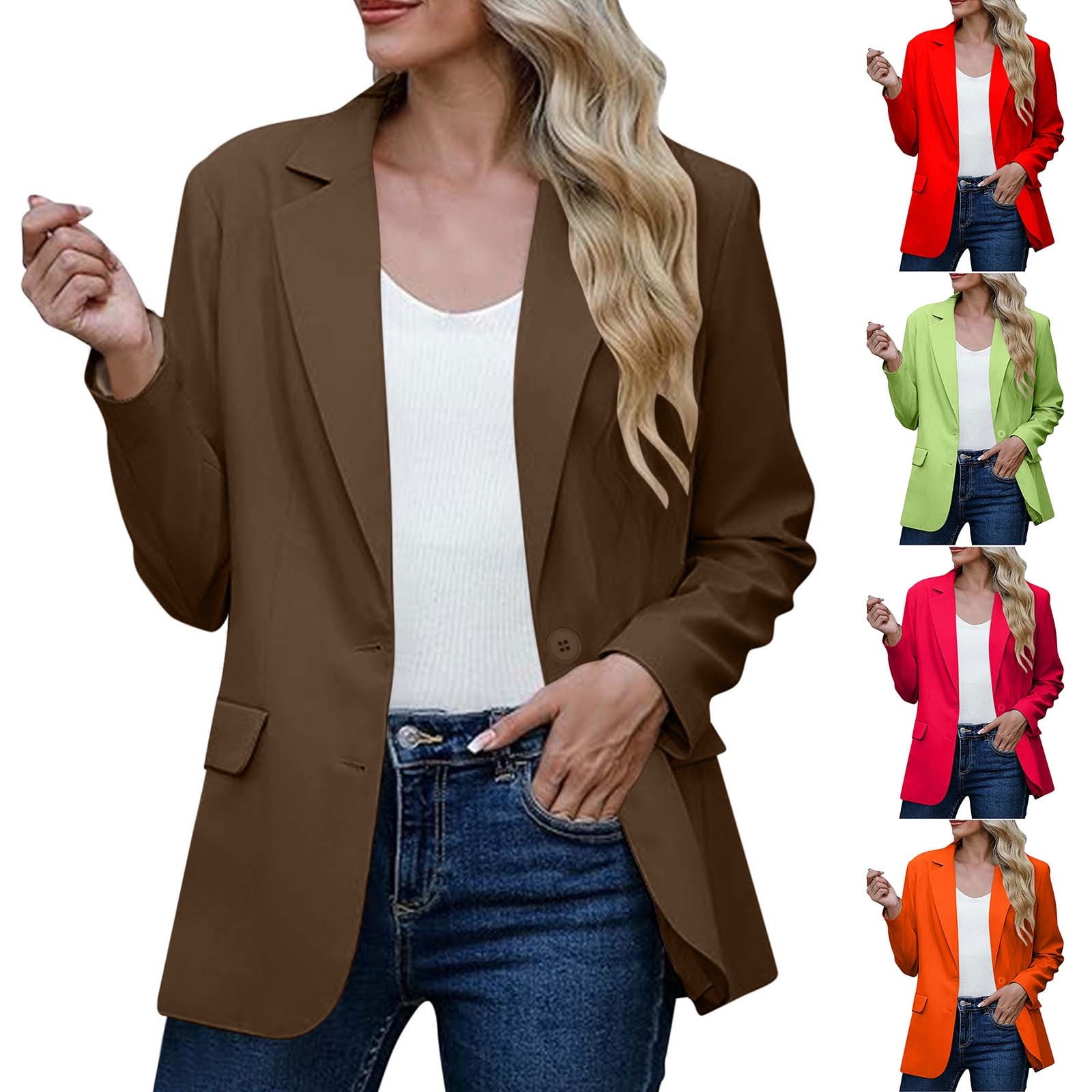 Taqqpue Women Blazers Long Sleeve Lapel Solid Color Suit Jacket Casual ...