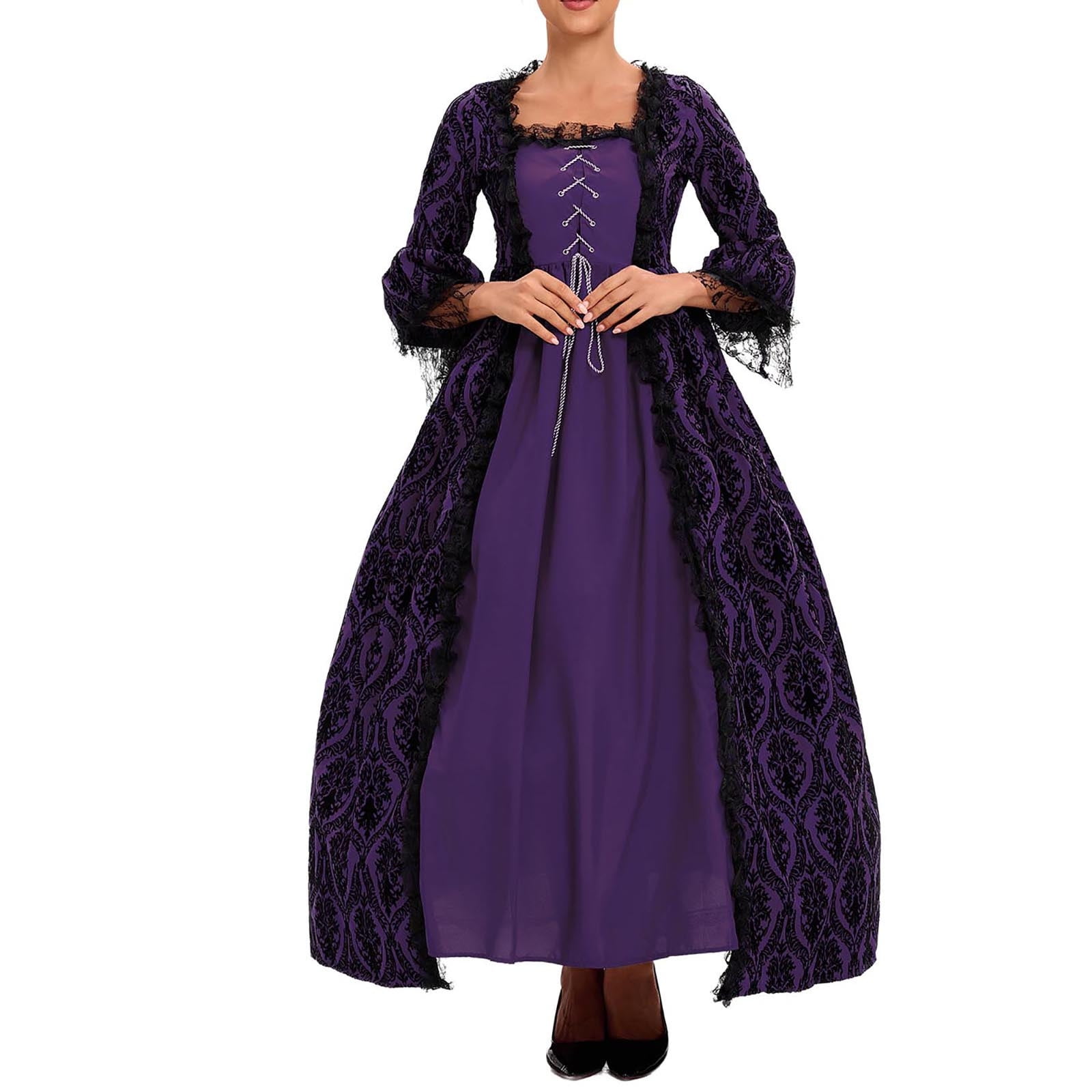 Taqqpue Women Renaissance Dress Long Sleeve Square Neck Victorian ...