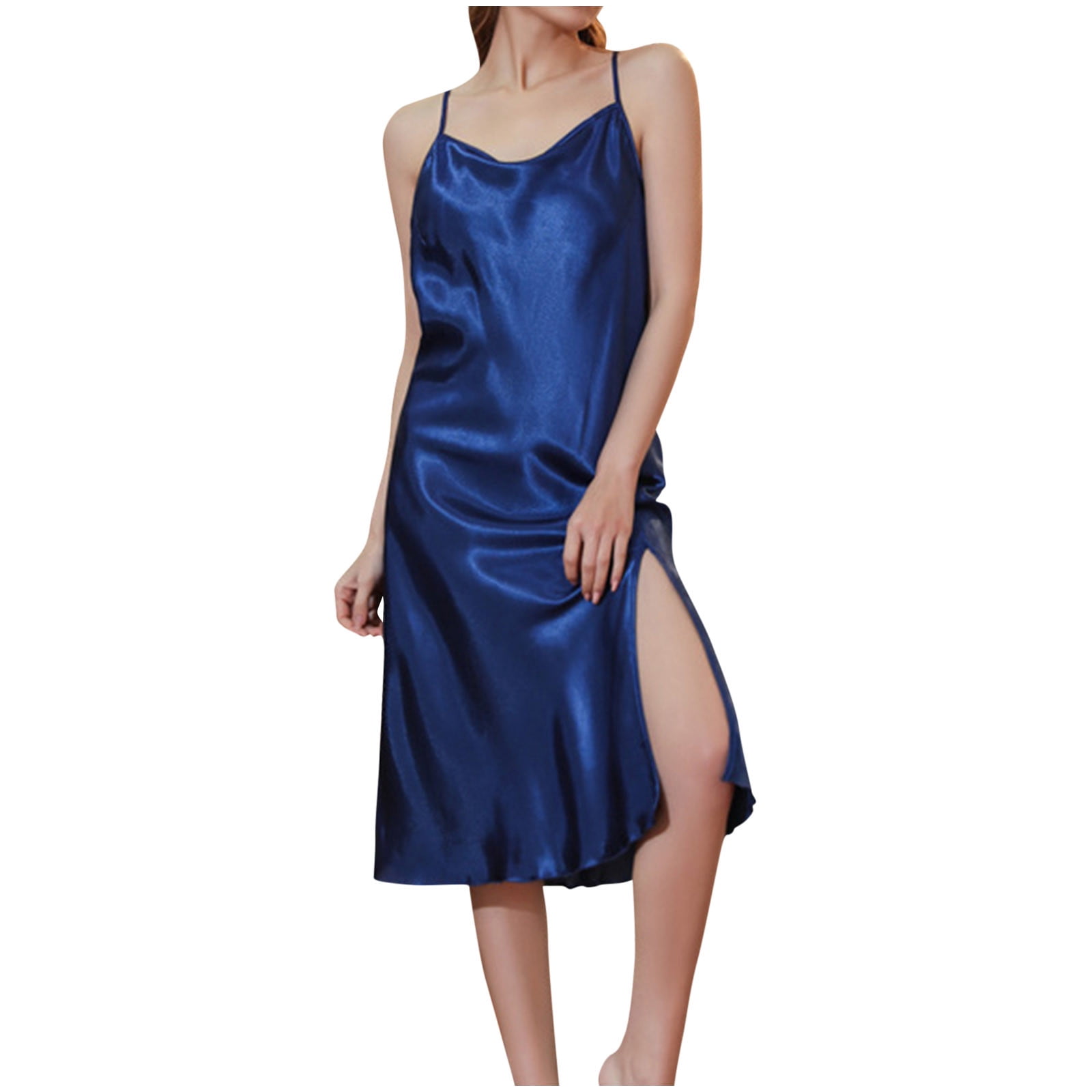 Taqqpue Women Silk Satin Nightgown Sexy Lace Chemise Lingerie Slip Midi ...