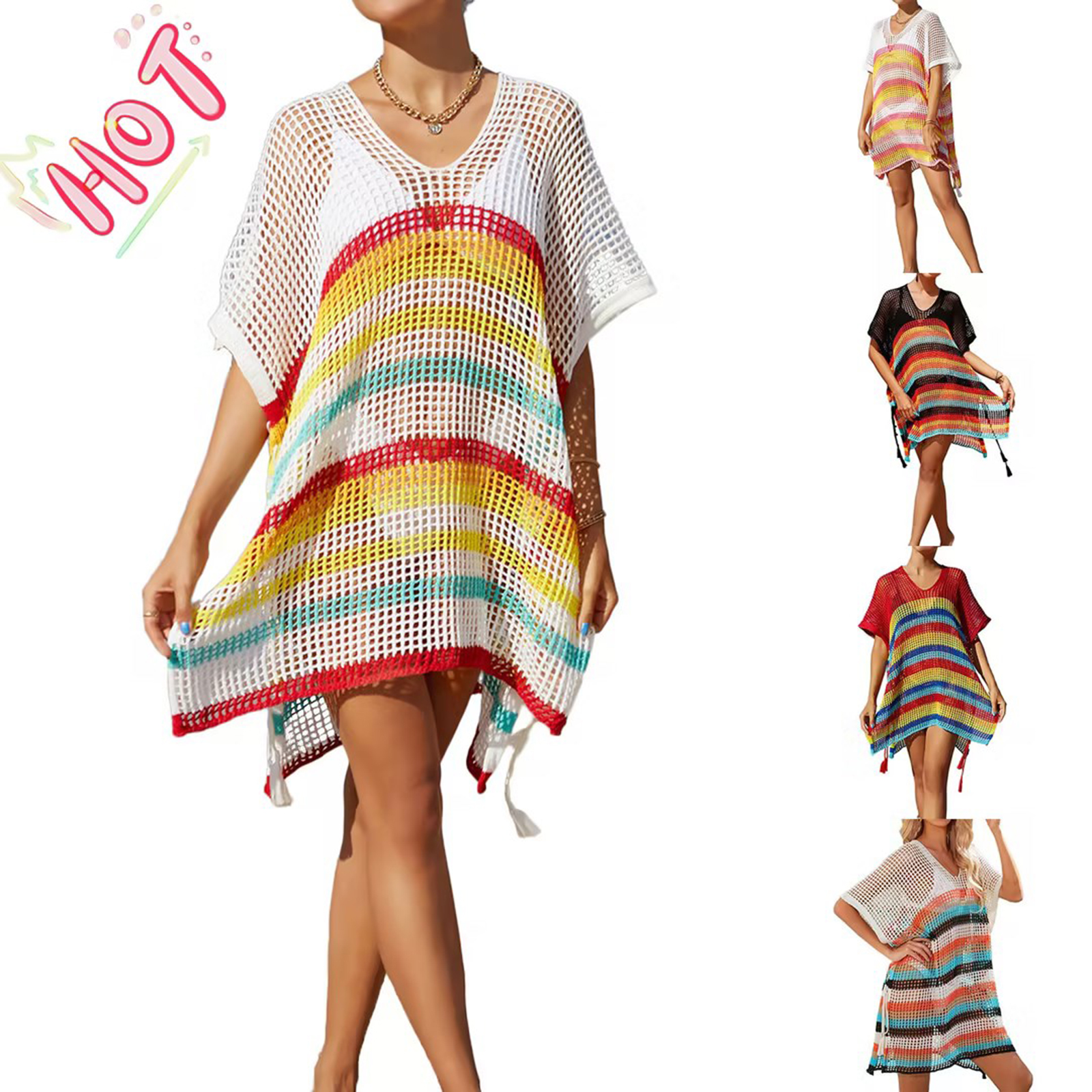 Taqqpue Women Swimsuit Crochet Swim Cover Up Summer V Neck Bathing ...