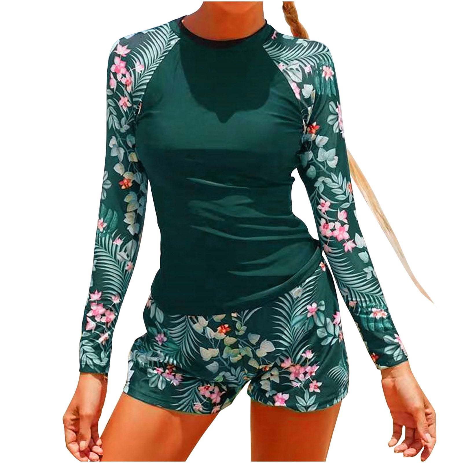 Taqqpue Women Two Piece Rash Guard Long Sleeve Swimsuits Sets UV UPF 50 ...