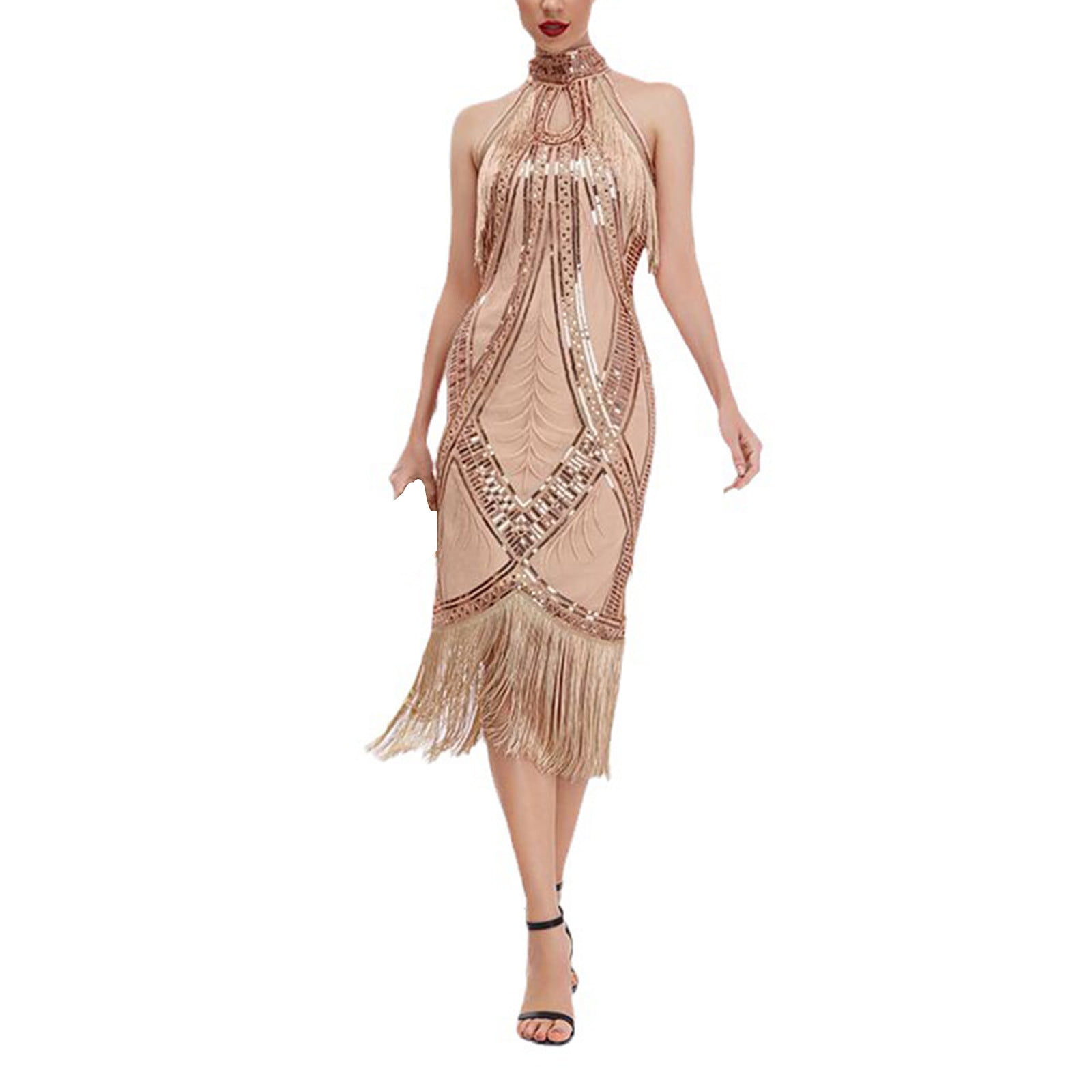Taqqpue Women's 1920 Vintage Sleeveless Sequin Dress Sexy Sequin Beaded ...
