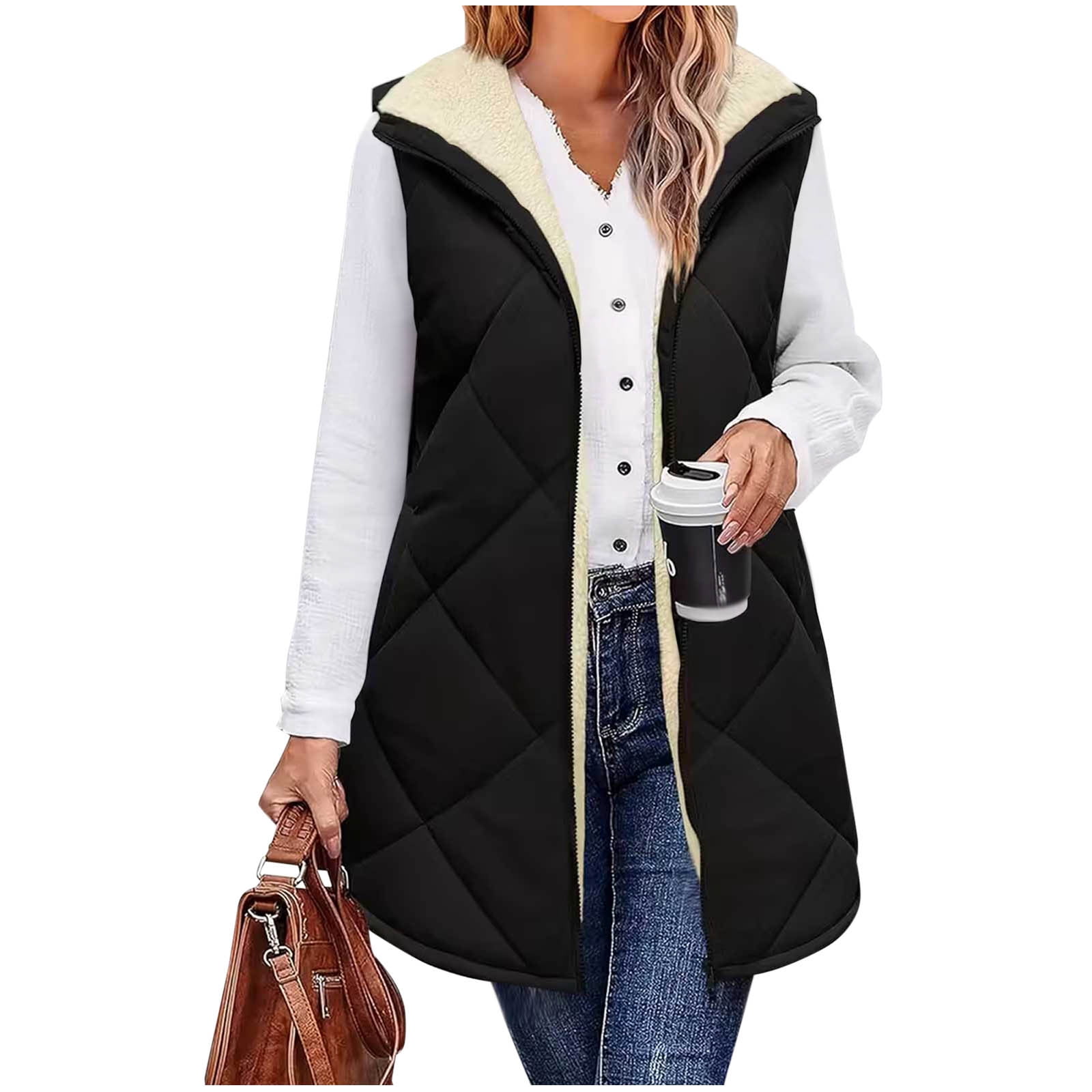 Taqqpue Women's Long Puffer Vest,Quilted Faux Down Filled Hooded Vest ...