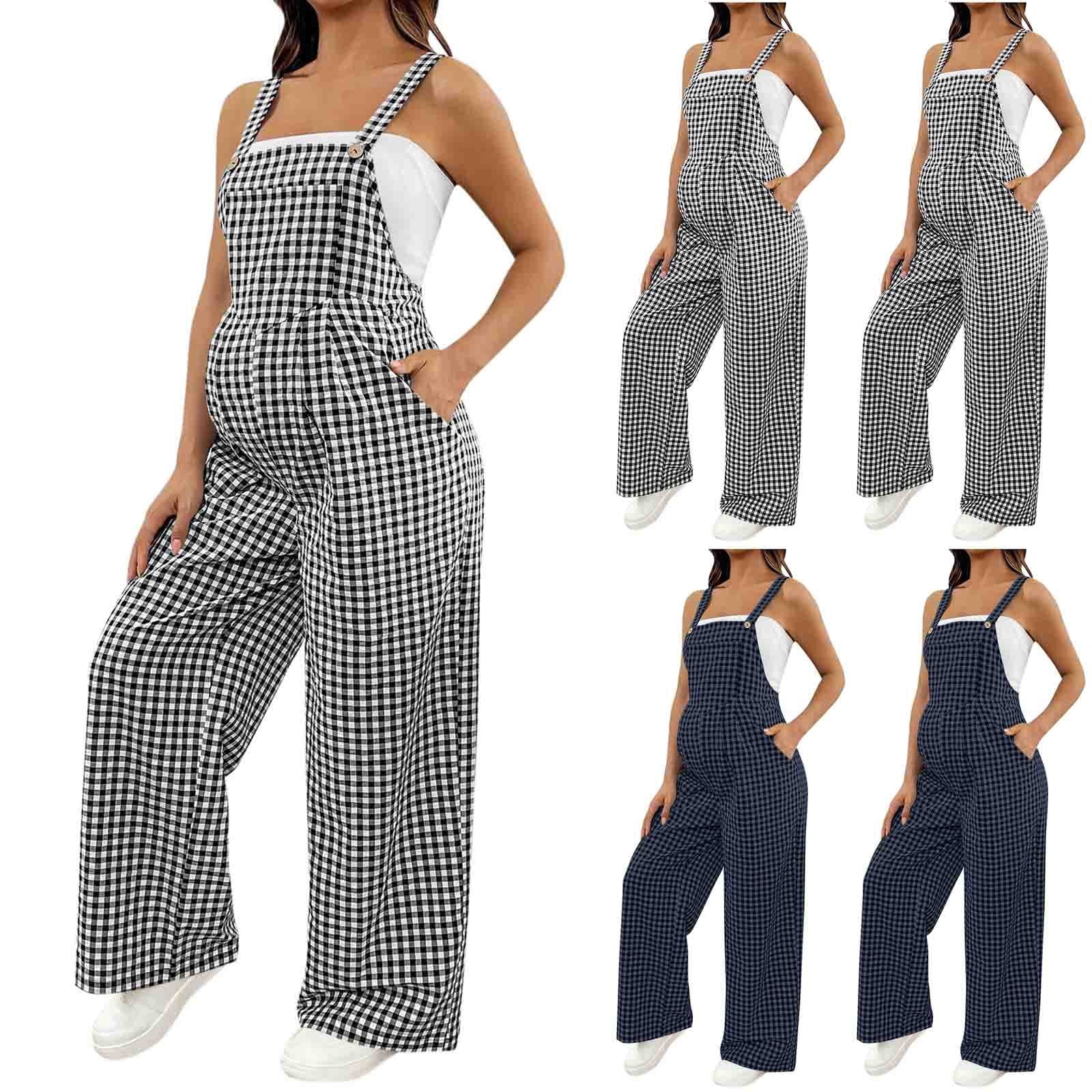 Taqqpue Women's Maternity Overalls Gingham Pregnancy Wide Leg Jumpsuits ...