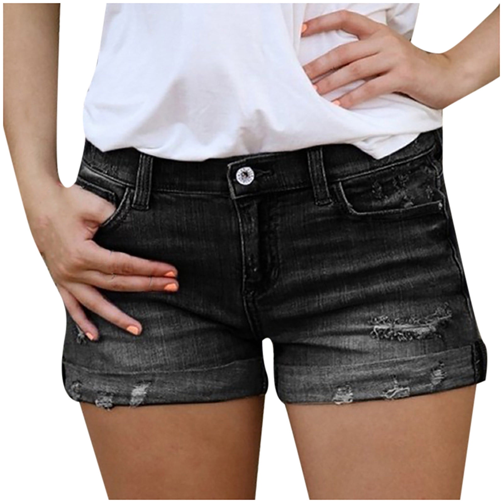 Taqqpue Womens High Waisted Stretchy Jean Shorts Casual Summer Ripped ...