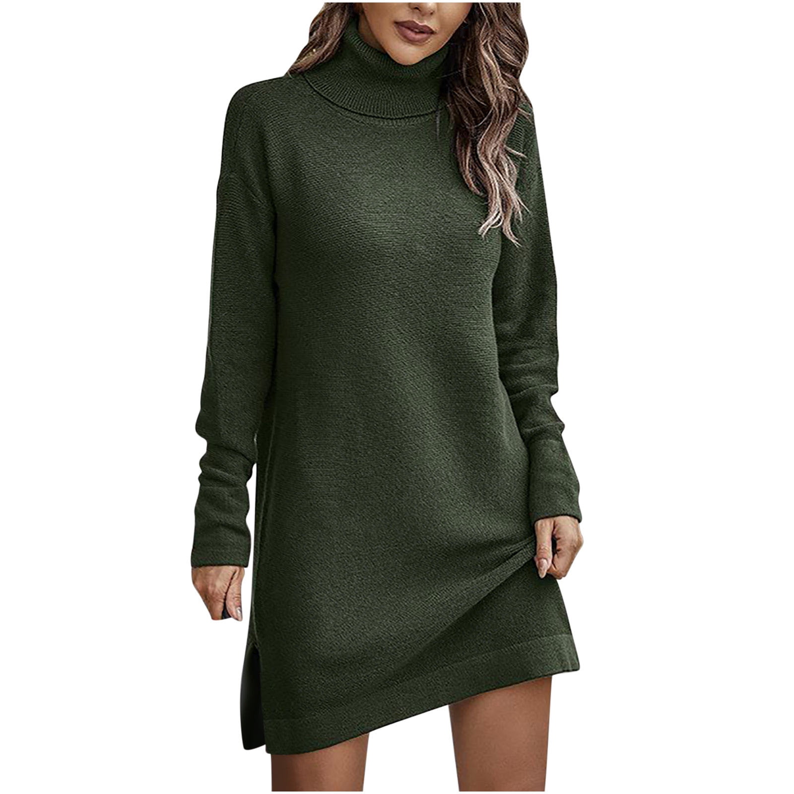 Taqqpue Womens Long Sleeve Turtleneck Sweater Dress Winter Warm Casual ...