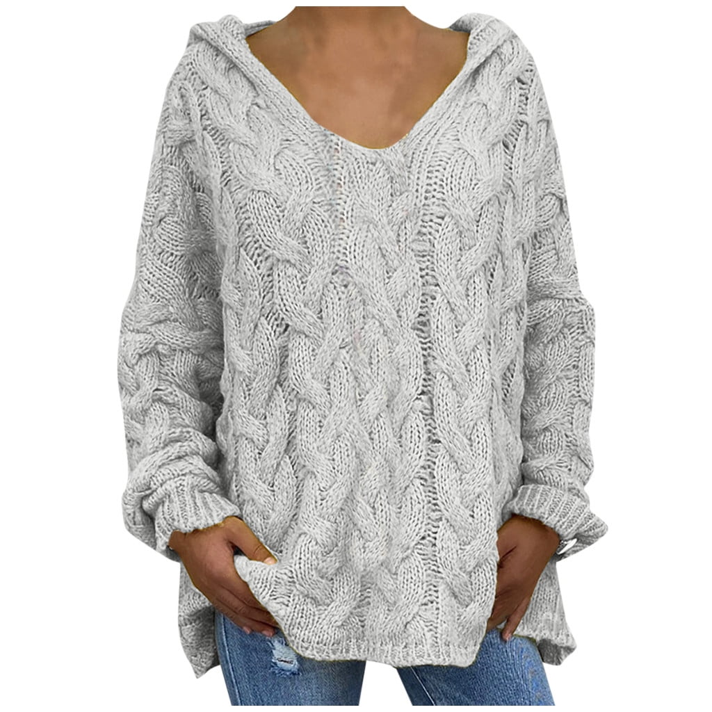 Taqqpue Womens Plus Size Cable Knit Pullover Sweater, Loose Long Sleeve ...