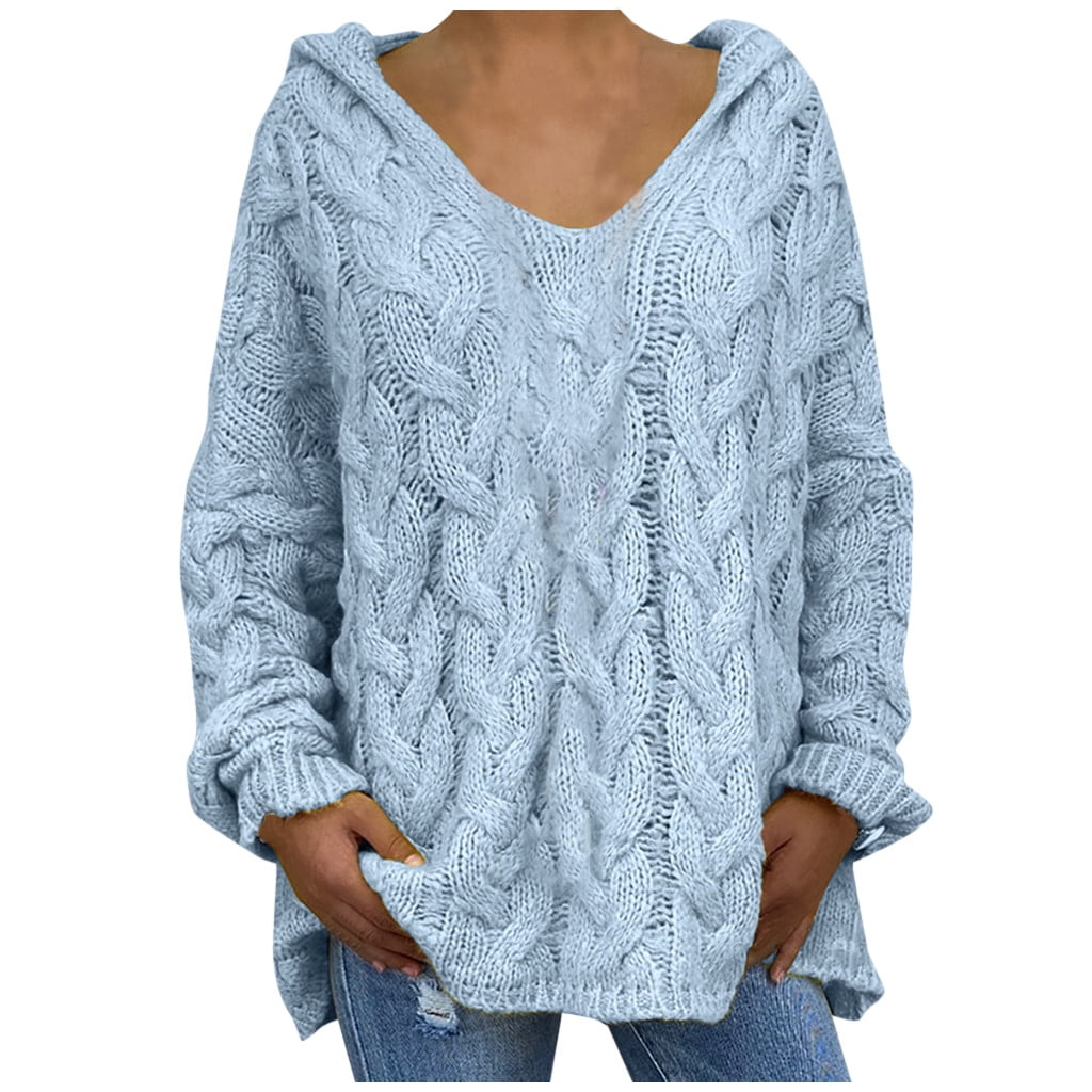 Taqqpue Womens Plus Size Cable Knit Pullover Sweaters, Loose Long ...