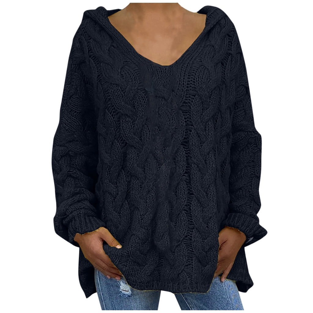 Taqqpue Womens Plus Size Cable Knit Pullover Sweaters Loose Long Sleeve ...
