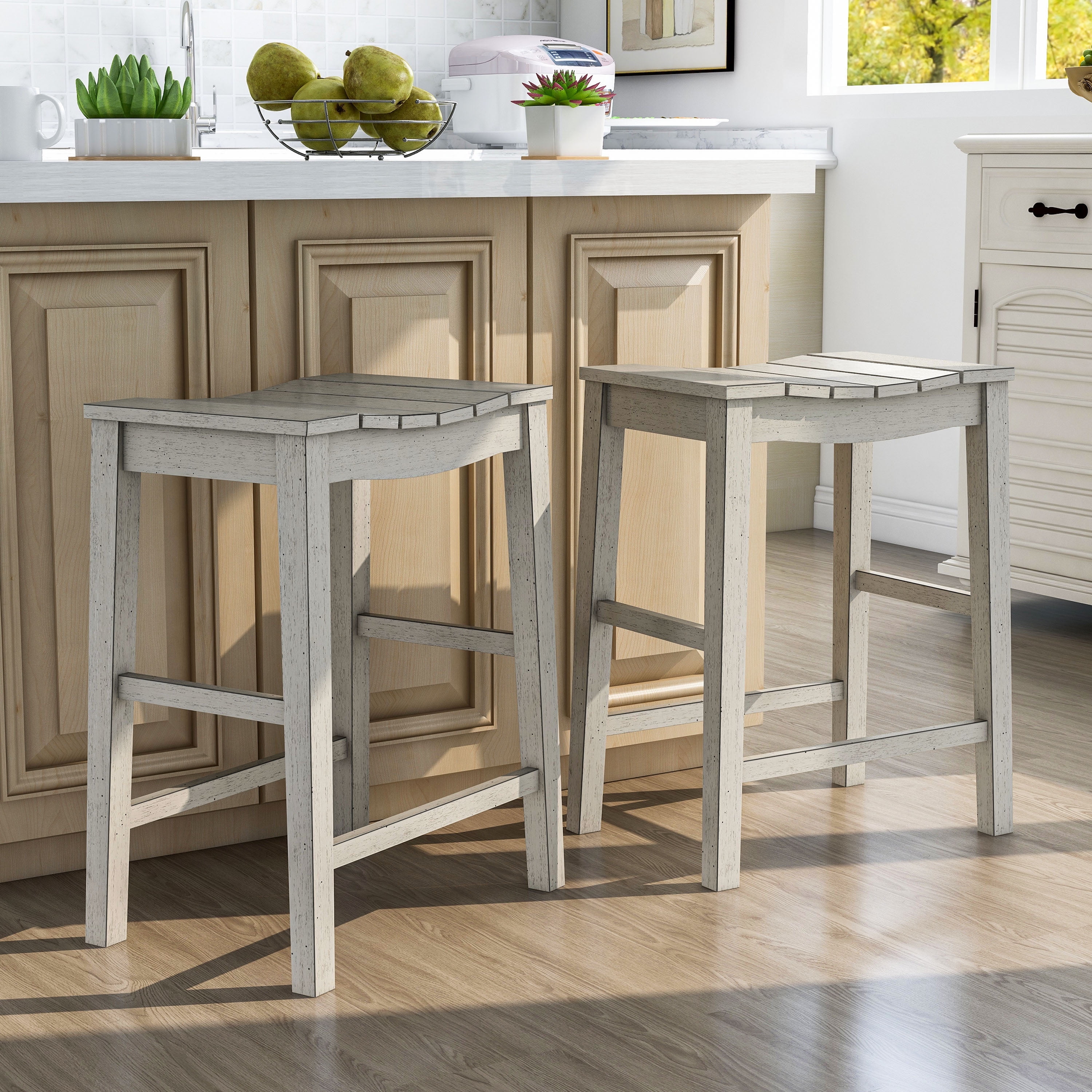 Tarala Solid Wood Counter Height Stools, Set of 2, Antique White ...