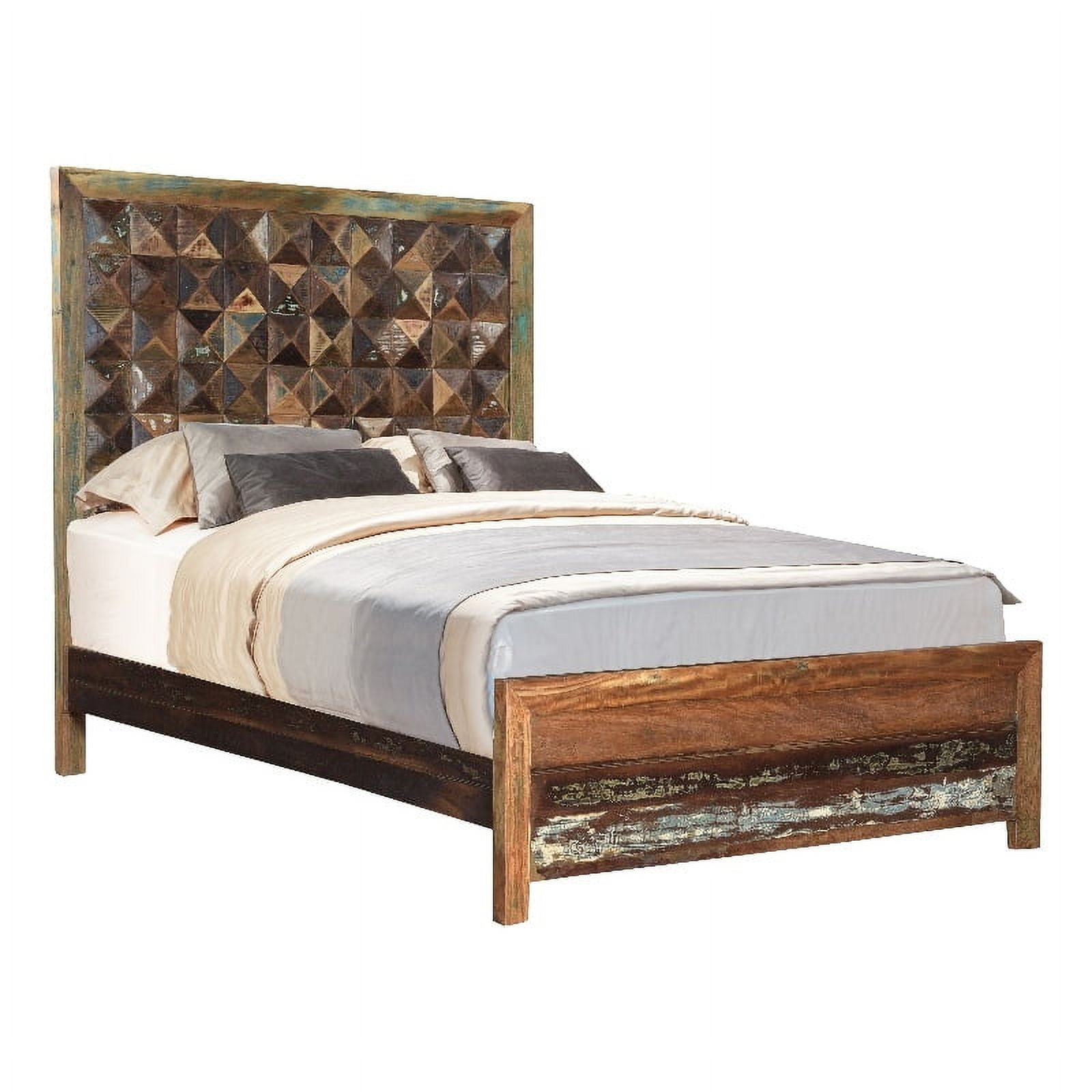 Taran Designs Alexander Solid Wood Queen Panel Bed in Brown Multicolor ...