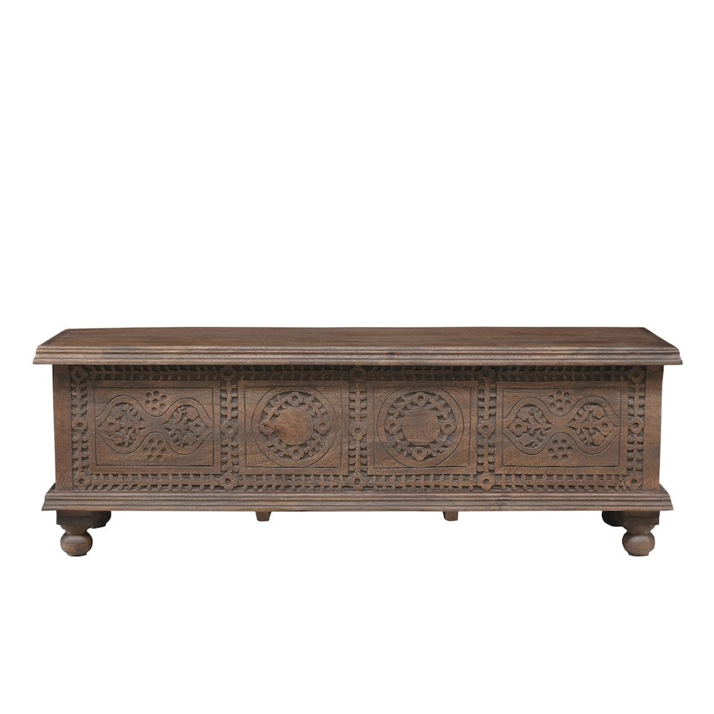 Taran Designs Bailey Carved Solid Wood Storage Ottoman in Brown - Walmart.com