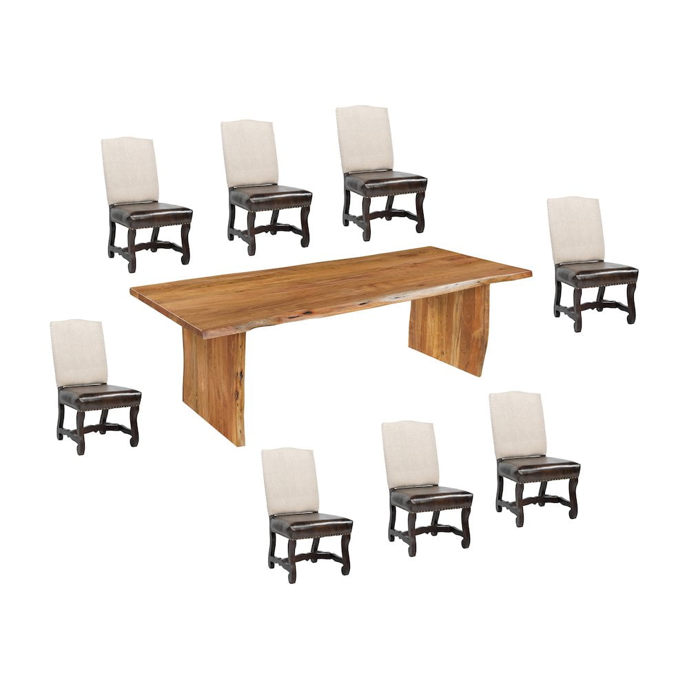 Taran Designs Belmont 9-piece Live Edge Solid Wood Dining Set in Brown - Walmart.com