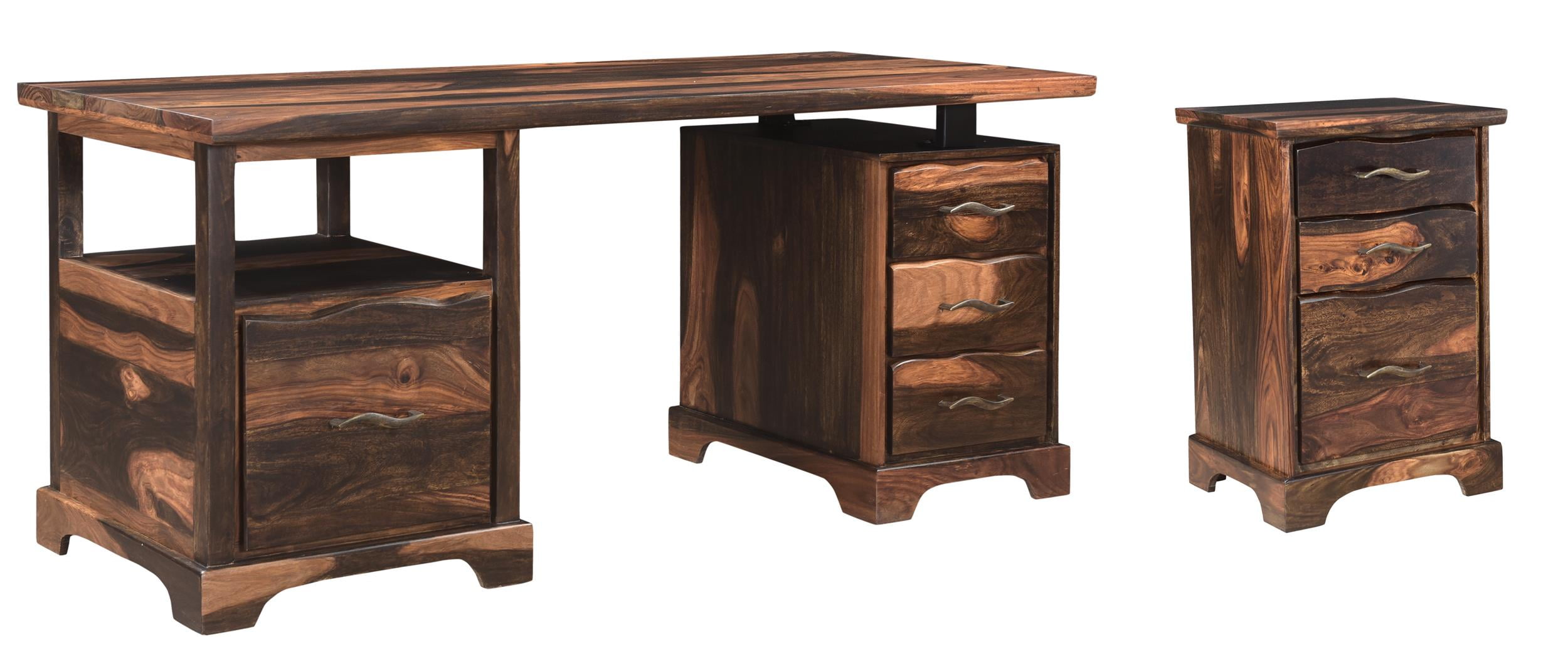 Taran Designs Darcy 2-piece Live Edge Solid Wood Desk Set in Dark Brown ...