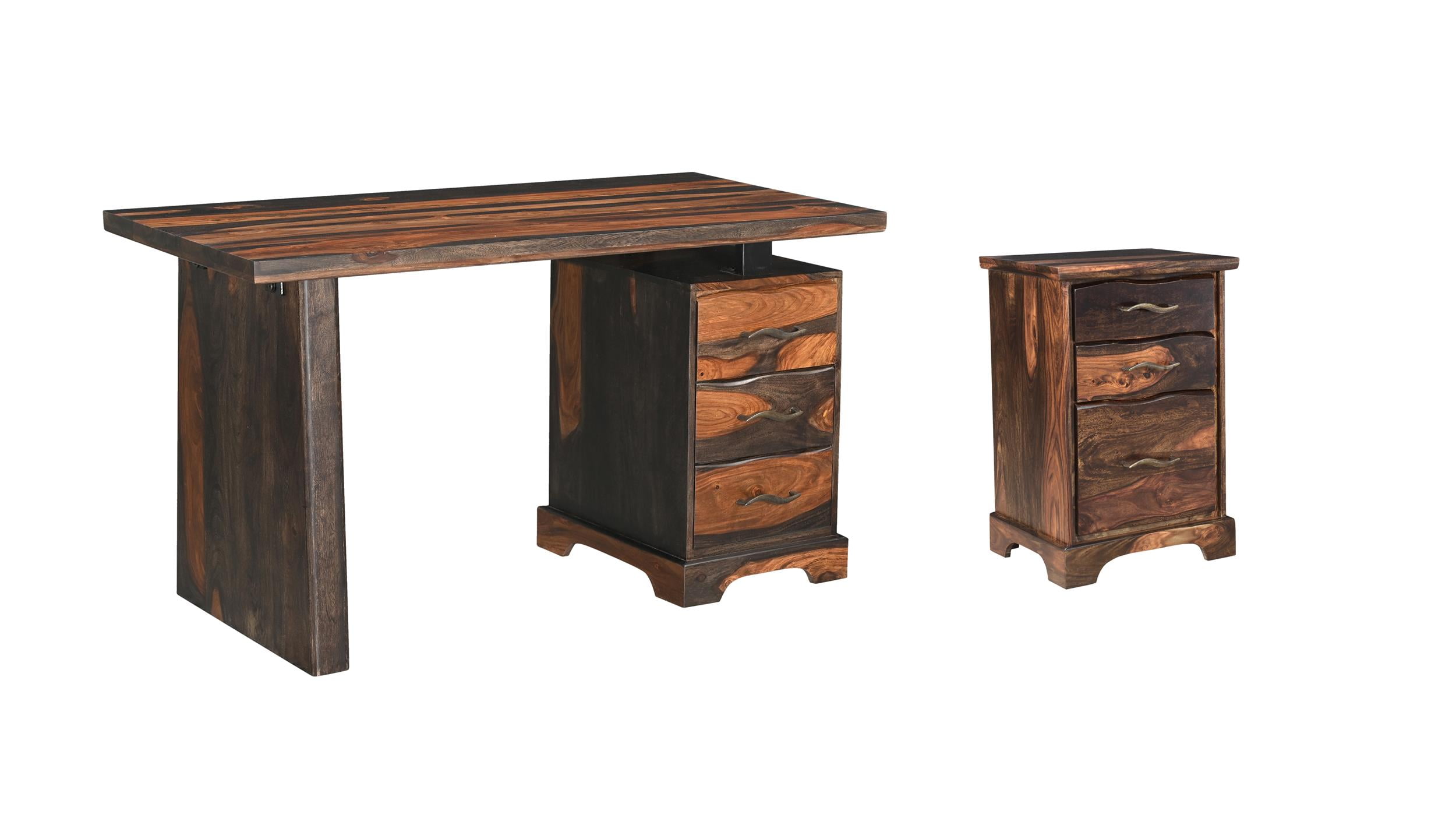 Taran Designs Darcy 2-piece Live Edge Solid Wood Desk Set in Dark Brown ...