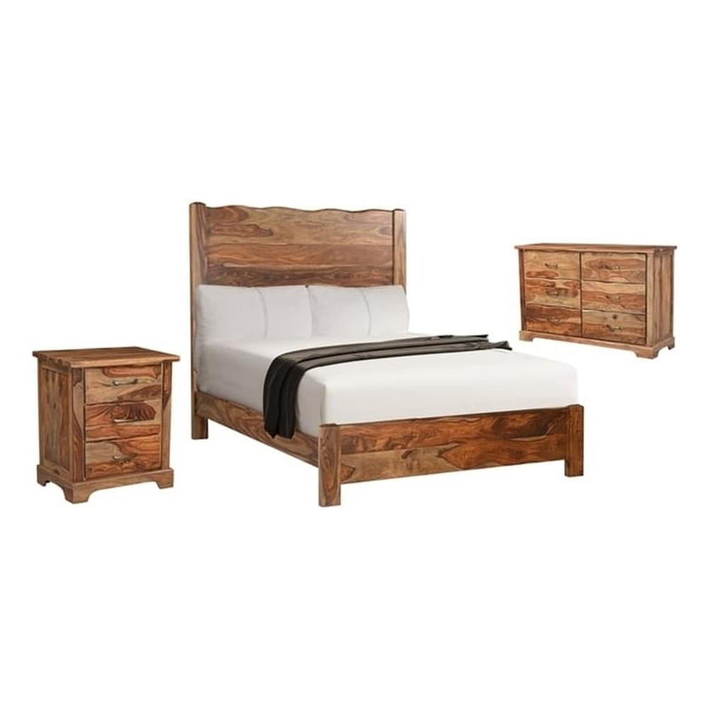 Taran Designs Darcy 3-piece Live Edge Solid Wood Bedroom Set in Brown ...