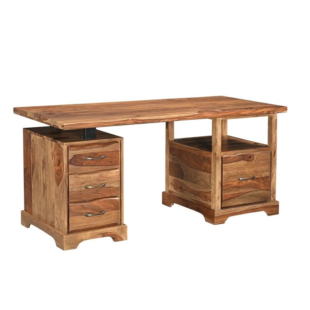 Taran Designs Darcy 4-drawer Live Edge Solid Wood Writing Desk in Brown ...