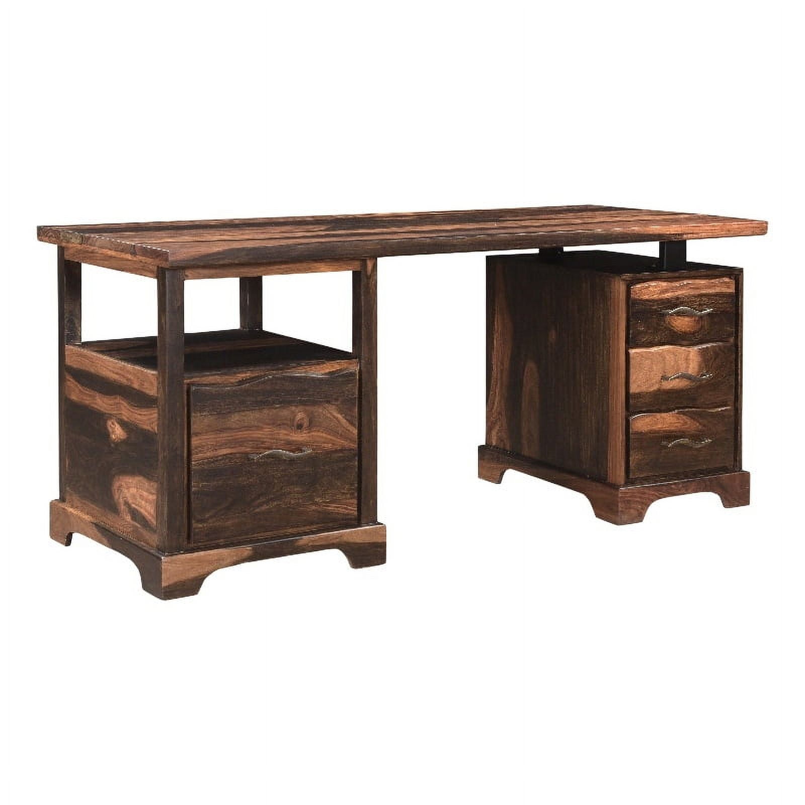 Taran Designs Darcy 4-drawer Live Edge Solid Wood Writing Desk in Dark ...