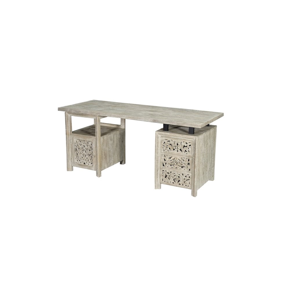Taran Designs Fillian 3-drawer 1-door Floral Carved Solid Wood Desk in ...