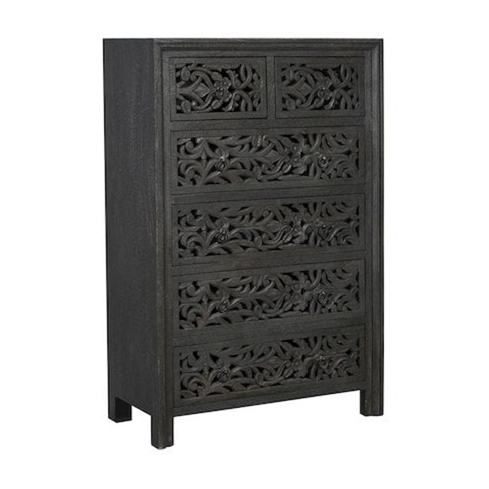 Taran Designs Fillian 6-drawer Floral Carved Solid Wood Chest in Black ...
