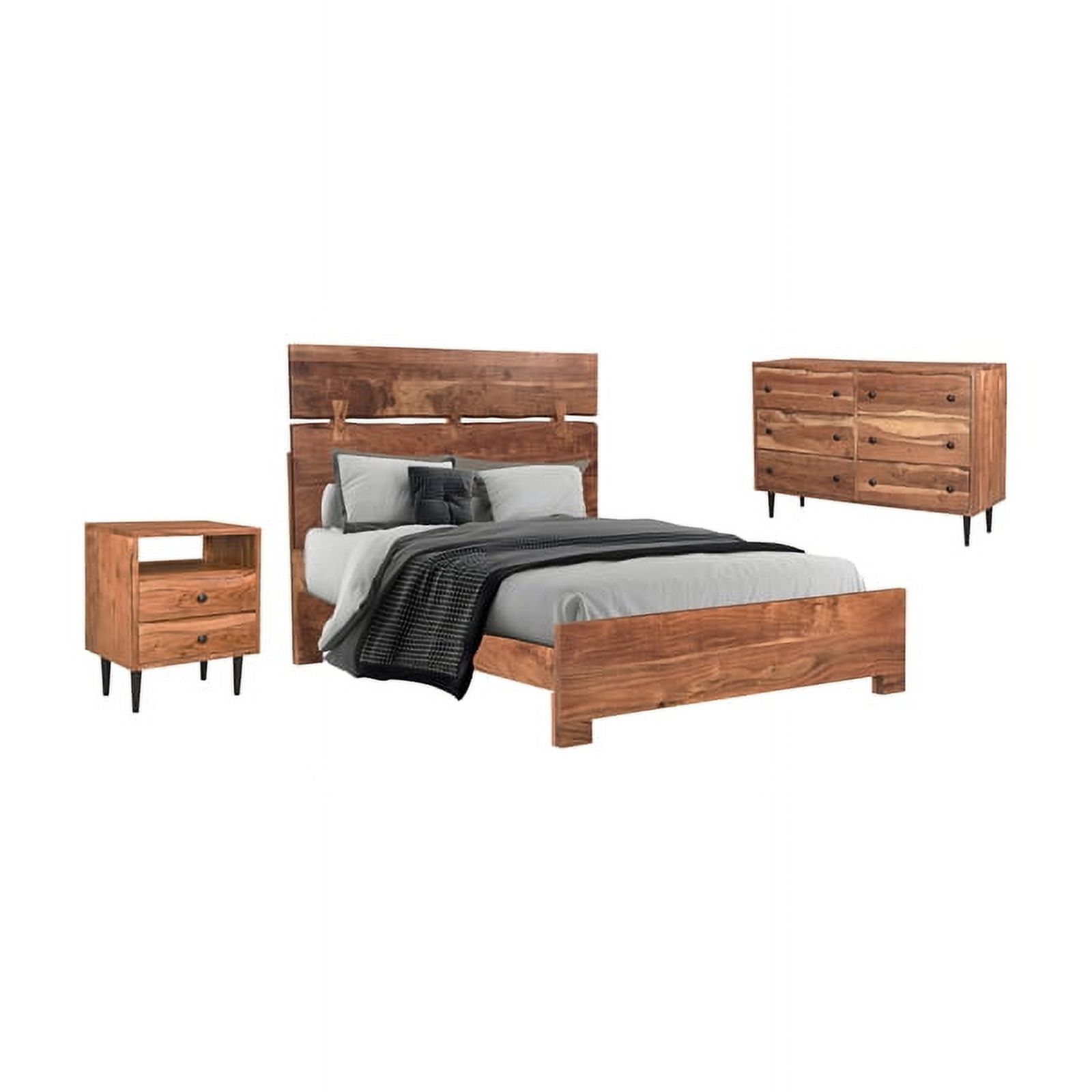 Taran Designs Harper 3-piece Solid Wood Queen Bedroom Set in Brown ...