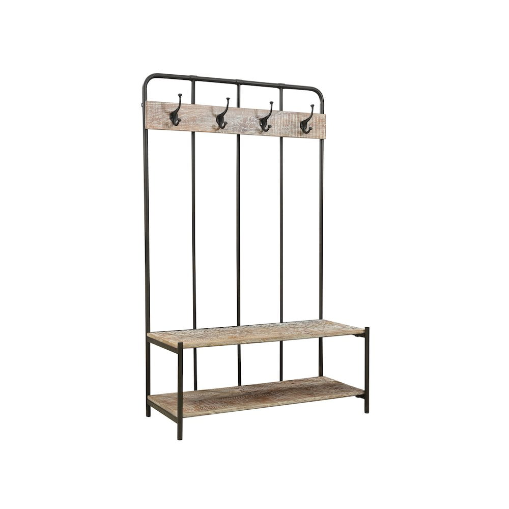 Taran Designs Keaton Solid Wood Hall Tree Bench in Brown/Black ...