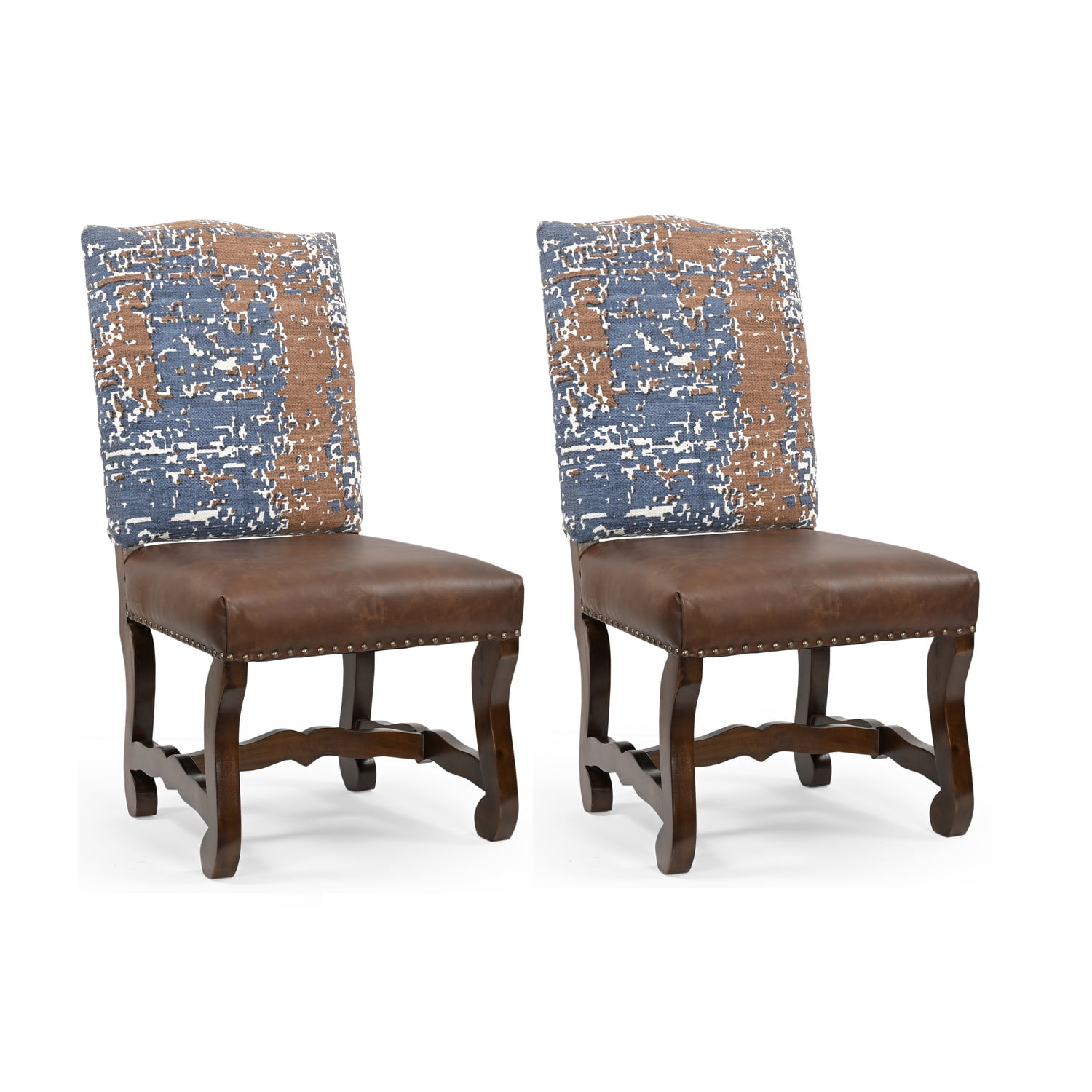 Taran Designs Kenneth Chenille/Leather Dining Chairs (Set of 2) in Blue ...
