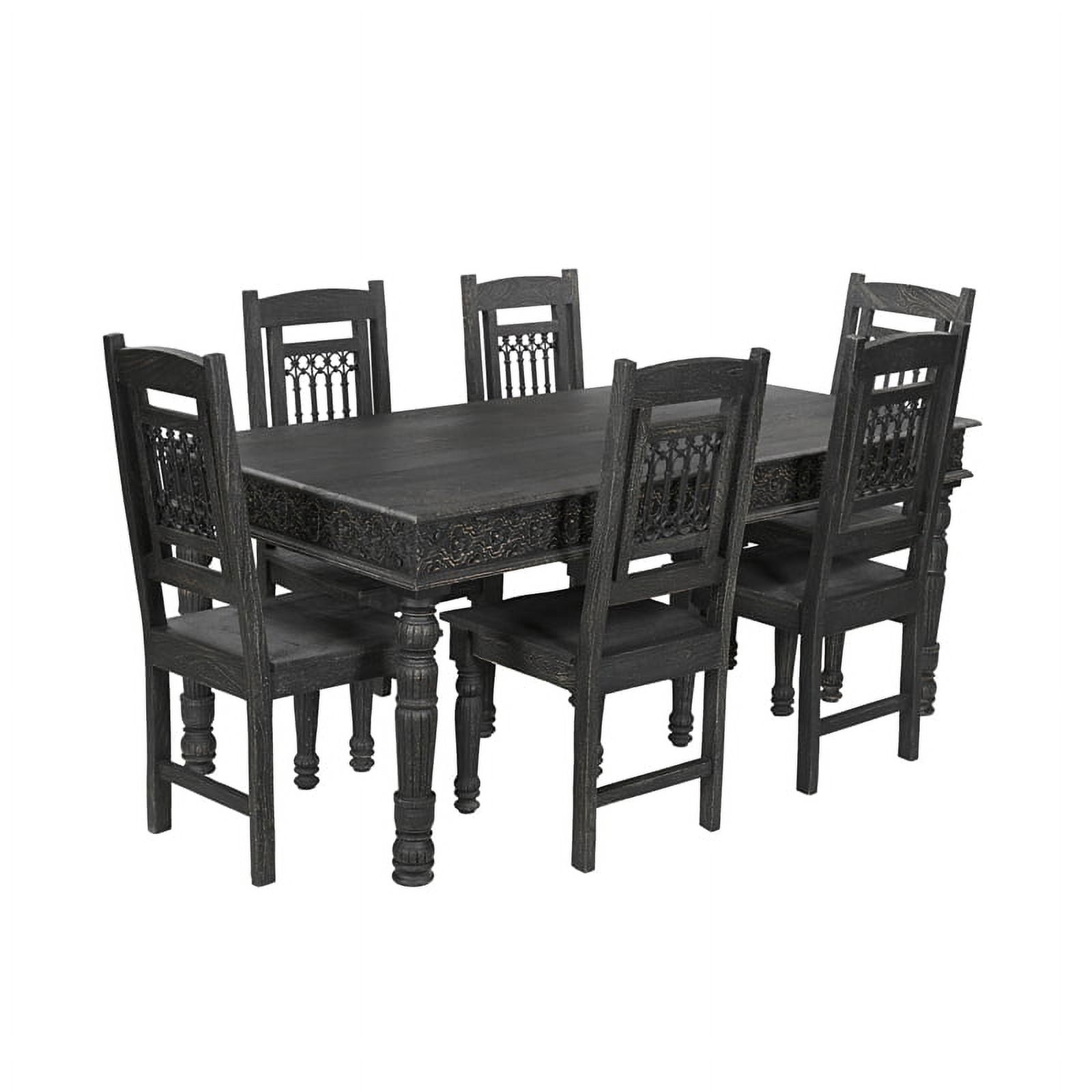Taran Designs Milton 7-piece Carved Solid Wood Dining Set in Black ...