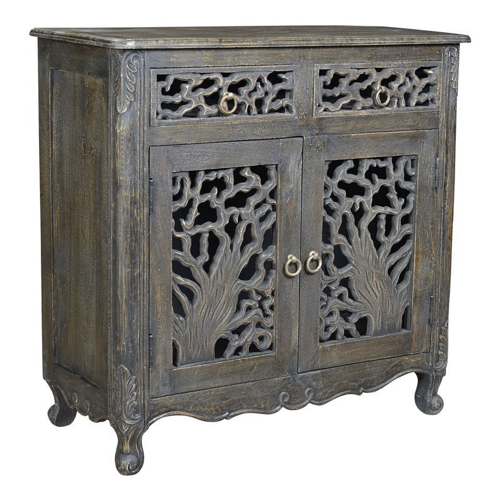Aria Antique Black Carved Solid Mango Wood Sideboard with Brass Accents ...